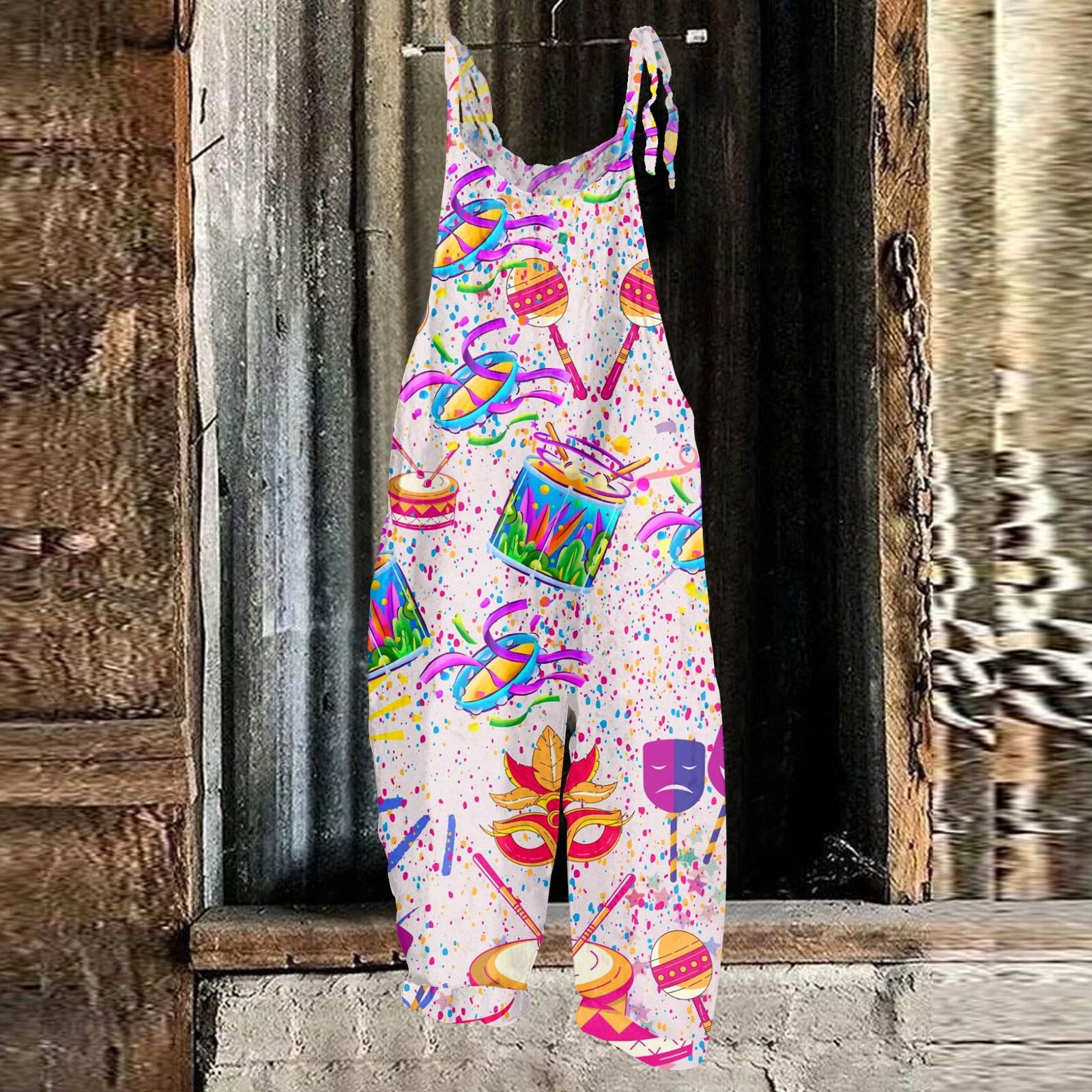 YNGKMEA Mardi Gras Overalls Women Casual Adjustable Fit Carnival Mask ...
