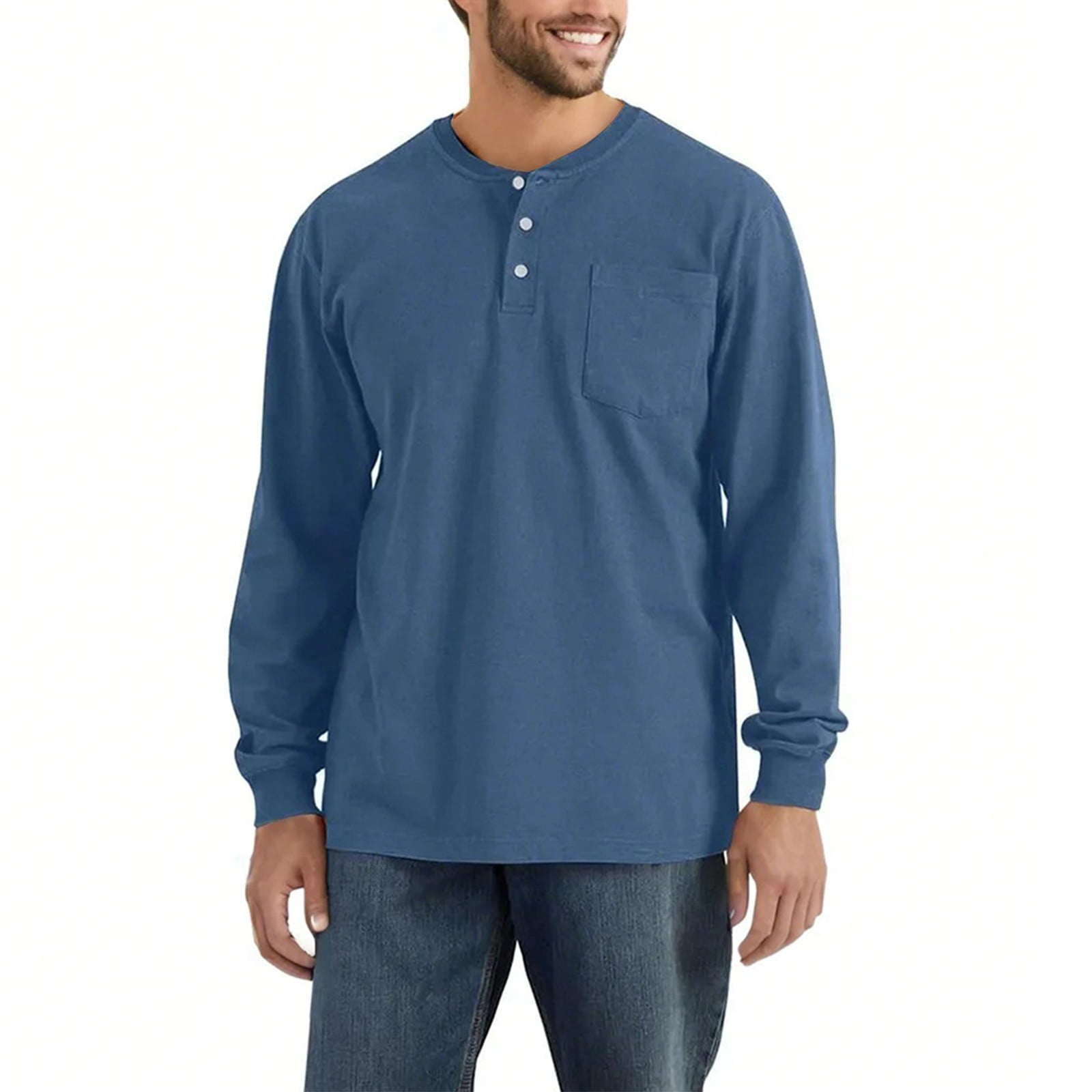 YNGKMEA Mens Henley Shirt With Pocket Big and Tall Classic T-Shirts Crew Neck Button Long Sleeve ...