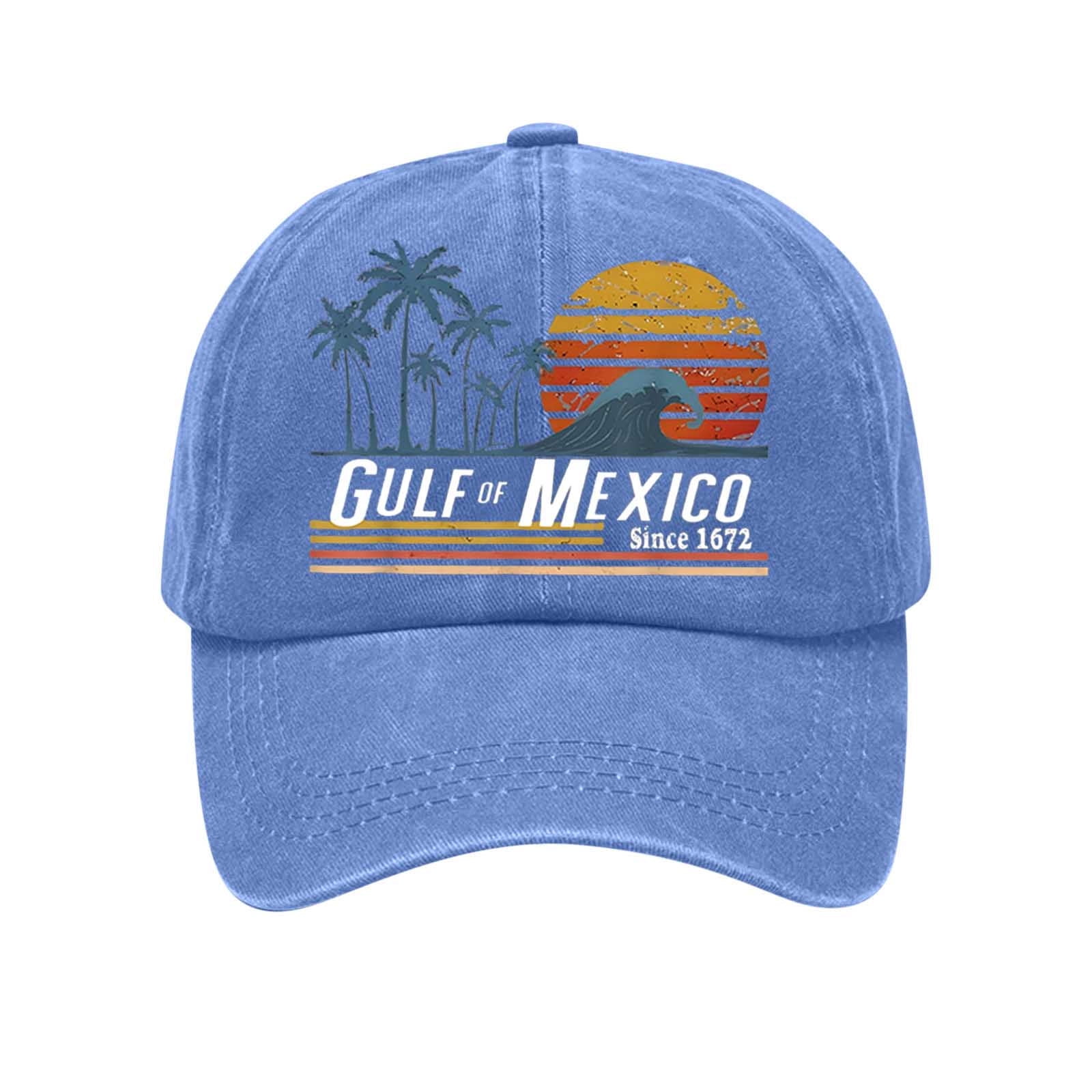 YNGKMEA Retro Gulf Of Mexico 1672 Hat Mexico Printed Vintage Beach Baseball Caps Soft Summer ...