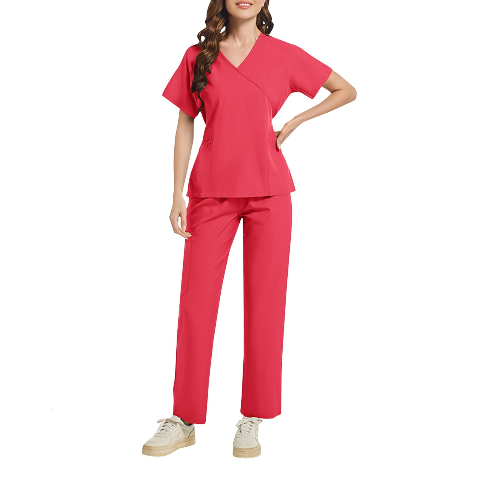 YNGKMEA Scrub Suit Set for Women Nurse Uniform Short Sleeve Stretch V ...