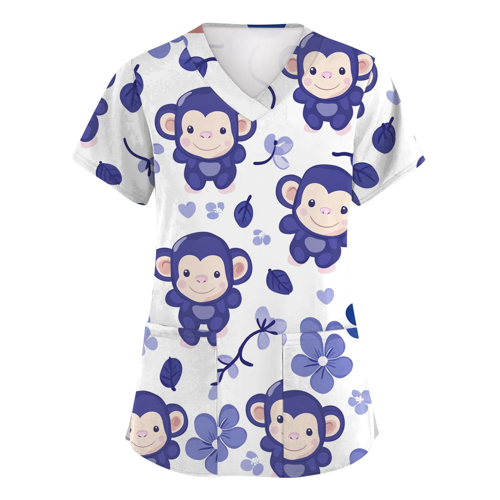 YNGKMEA Scrub Tops for Women Plus Size Cute Cartoon Print Pattern ...