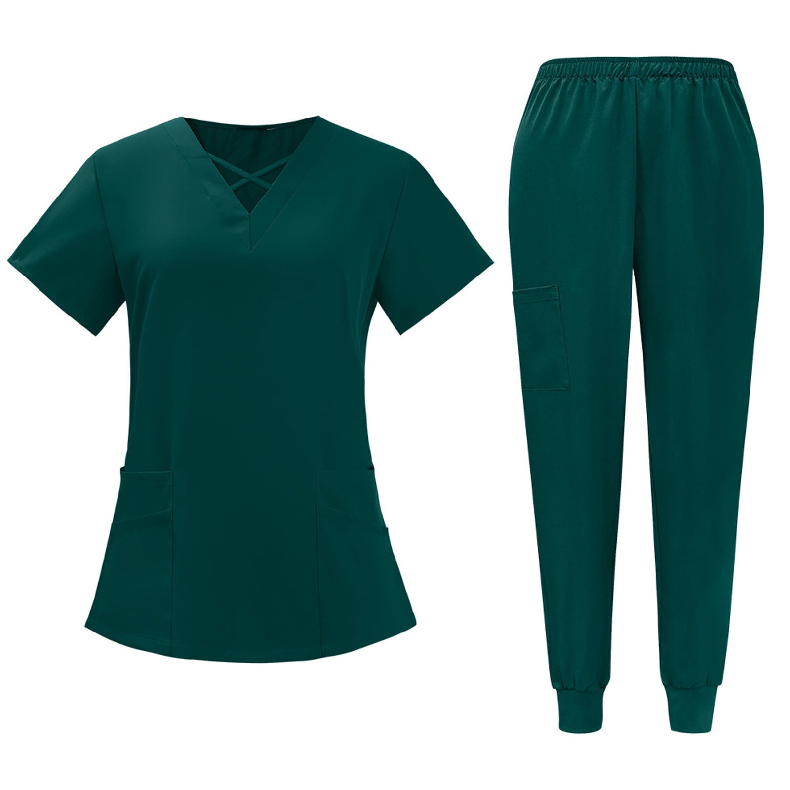YNGKMEA Scrubs Set for Women Medical Uniform Short Sleeve Stretch V ...