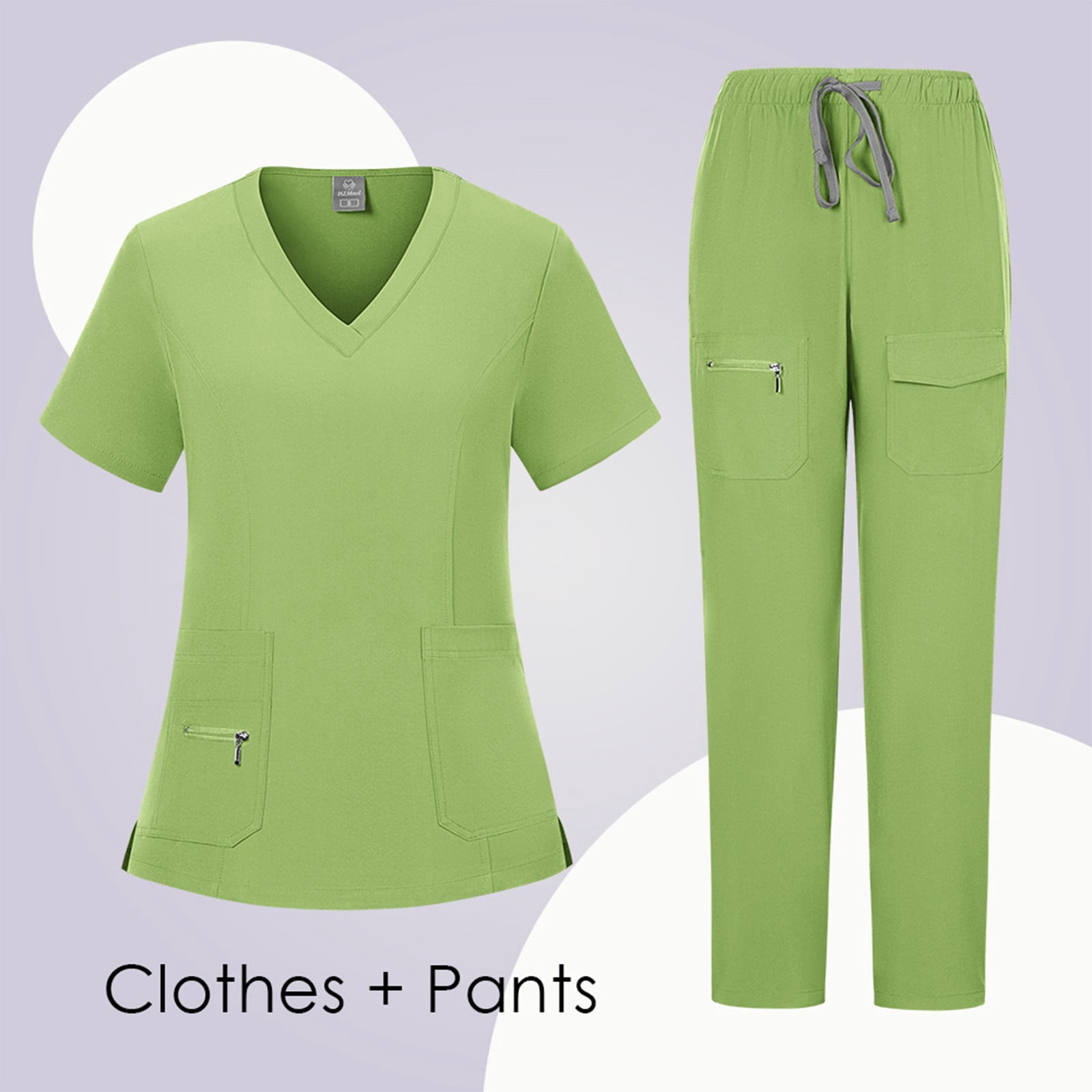 YNGKMEA Scrubs for Women Set Medical Uniform Short Sleeve Stretch V ...