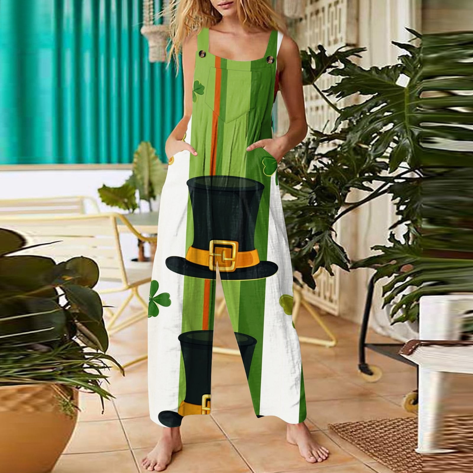 YNGKMEA St Patrick's Day Jumpsuits for Women Baggy Adjustable Straps ...