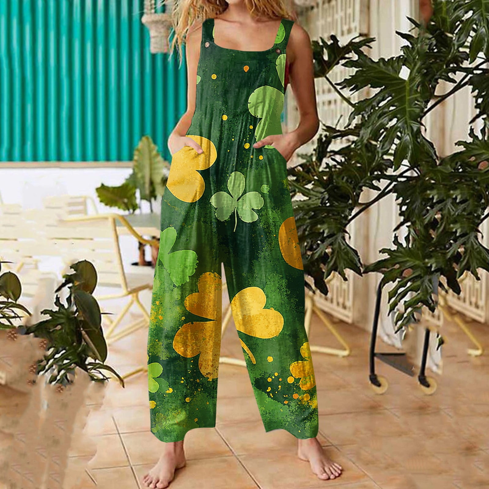 YNGKMEA St Patrick's Day Sherpa Overalls Women Trendy Linen Adjustable ...