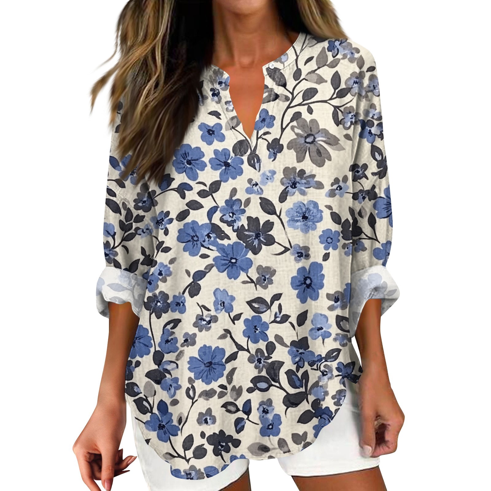 YNGKMEA Summer Tops for Women Long Sleeve Vintage Floral Blouses ...