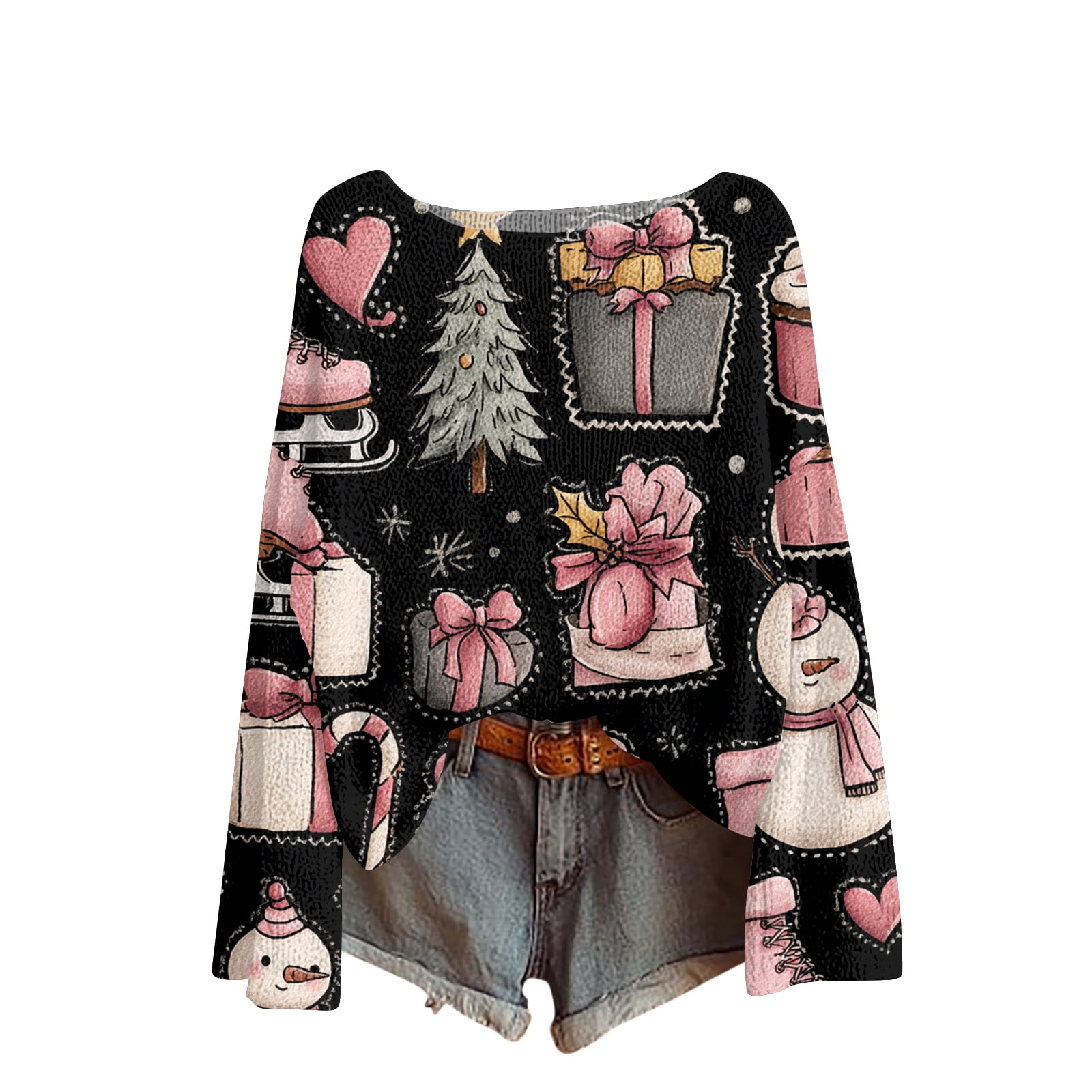 YNGKMEA Ugly Christmas Sweaters for Women Long Sleeve Crew Neck Xmas ...