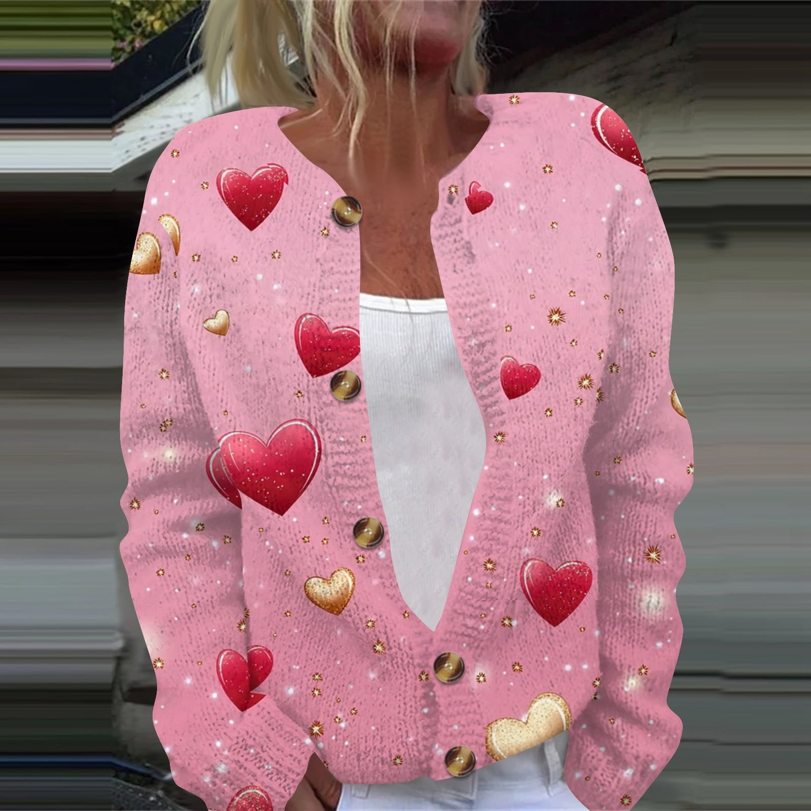 Yngkmea Valentine Cardigan For Women Oversized Open Front Love Heart