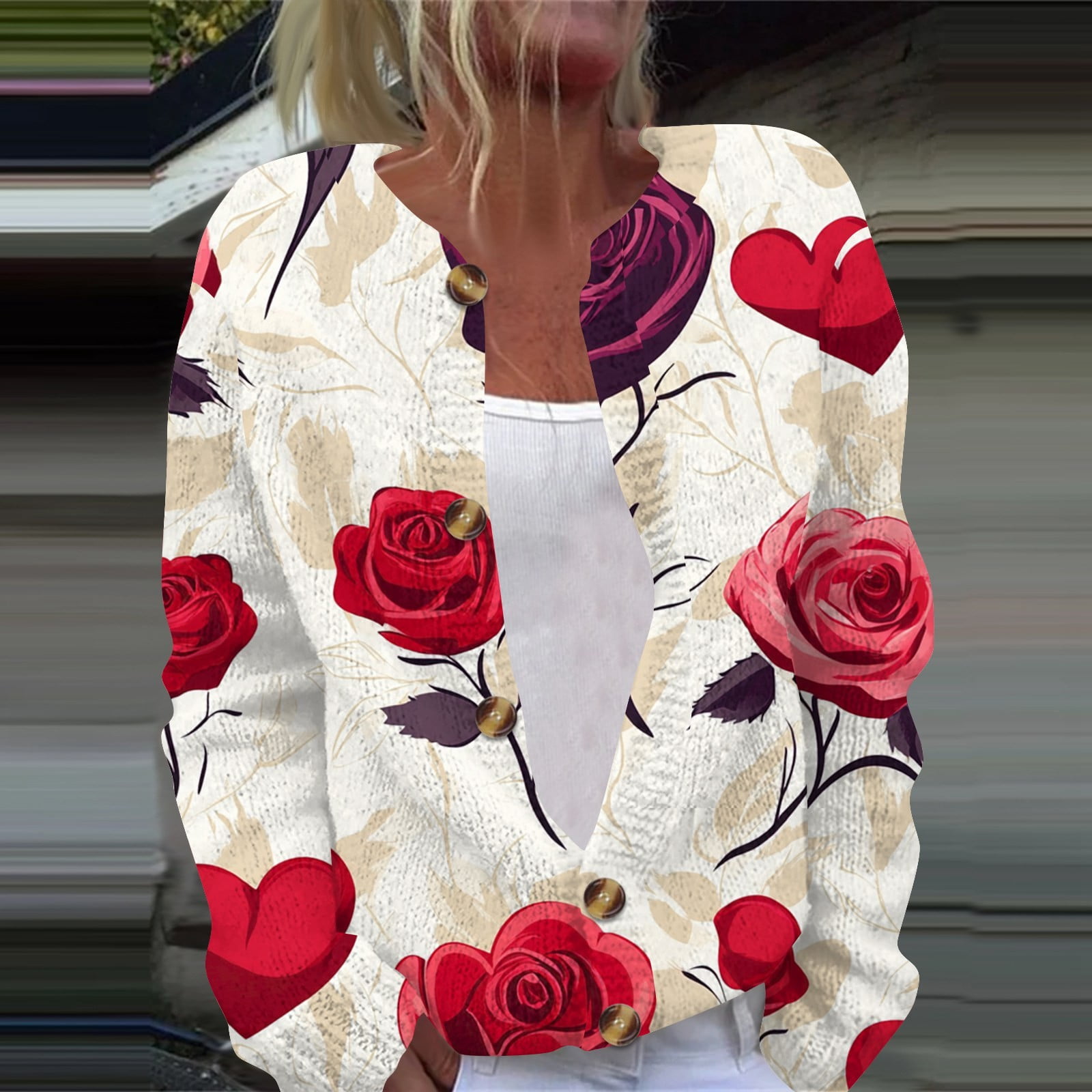 YNGKMEA Valentine Sweaters for Women Cardigan Plus Size Open Front Love Heart Printed Cute ...