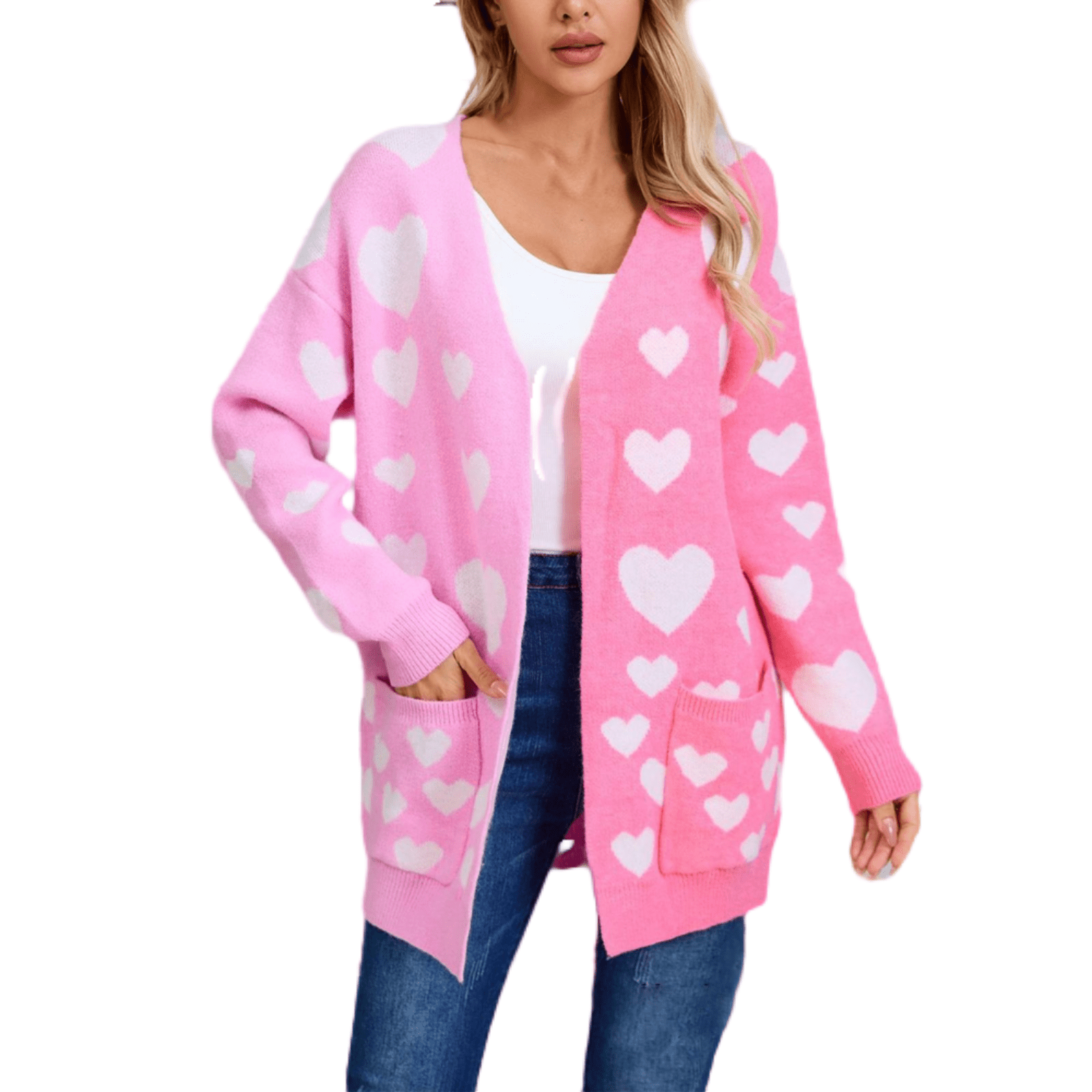 YNGKMEA Valentine Sweaters Women Oversized Open Front Love Heart Graphic Cute Sweaters Button Up ...