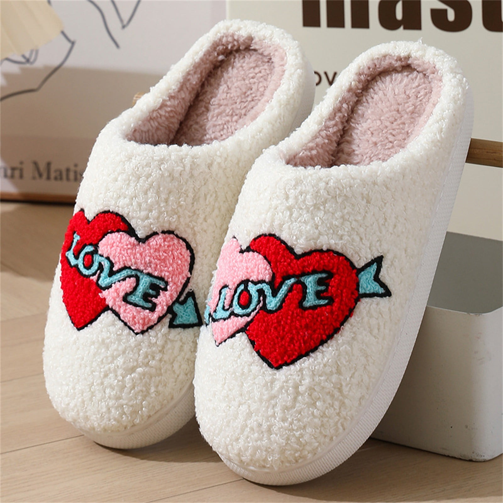 YNGKMEA Valentine's Day Slippers Heart Slippers for Women, House ...
