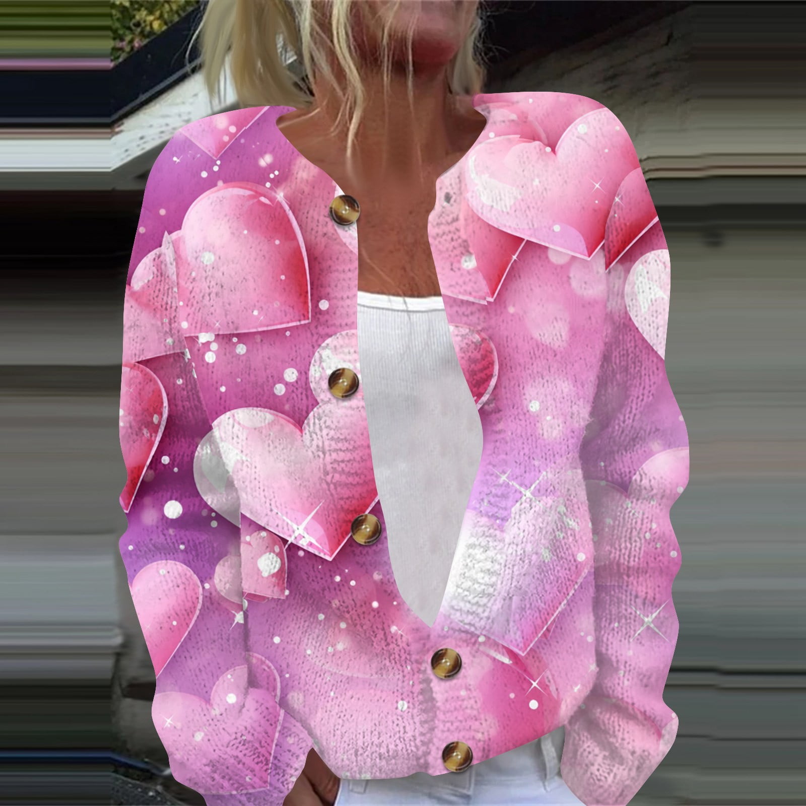YNGKMEA Valentines Cardigan Woman Plus Size Open Front Love Heart Print ...