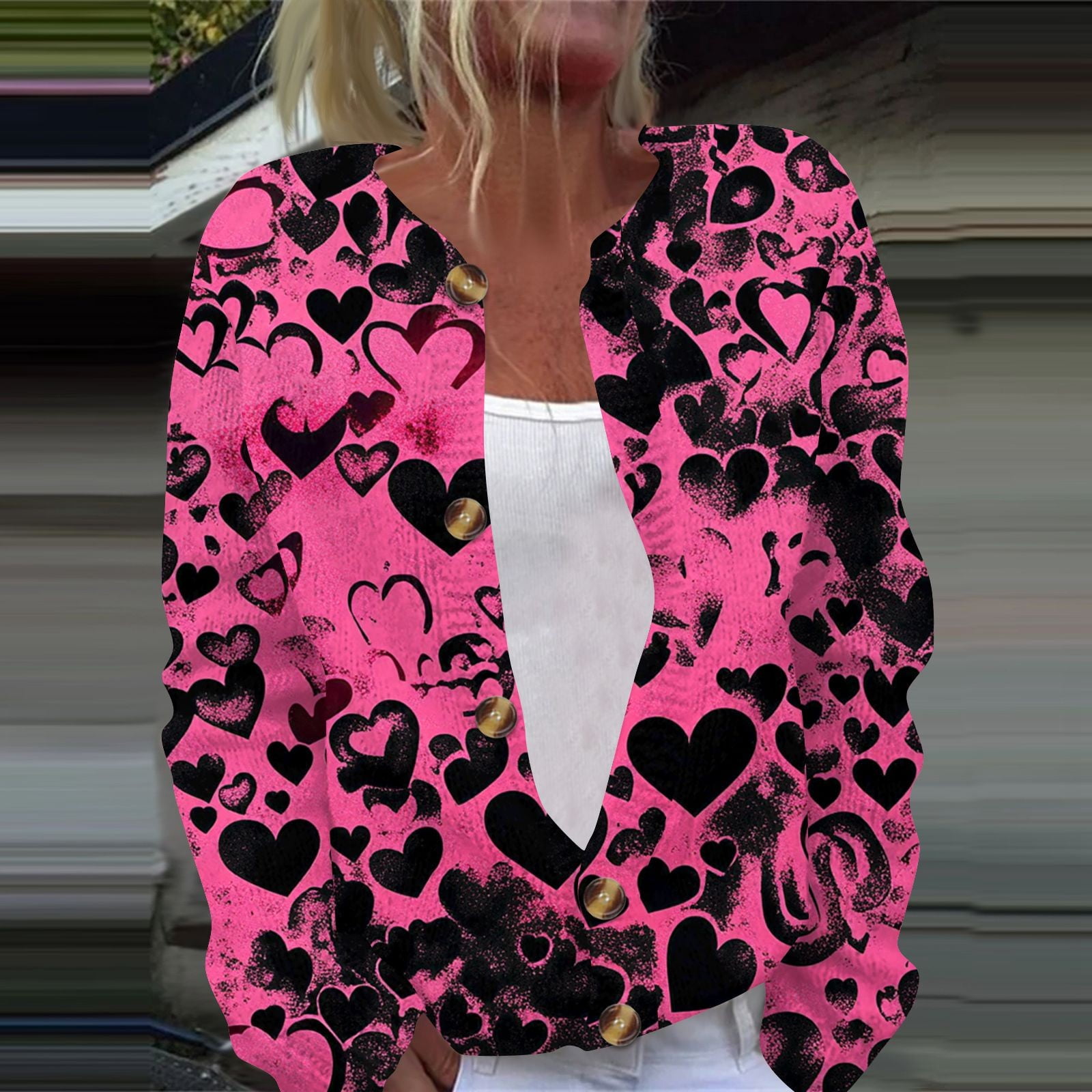 YNGKMEA Valentines Day Sweaters for Women Plus Size Open Front Love Heart Printed Cute Sweater ...