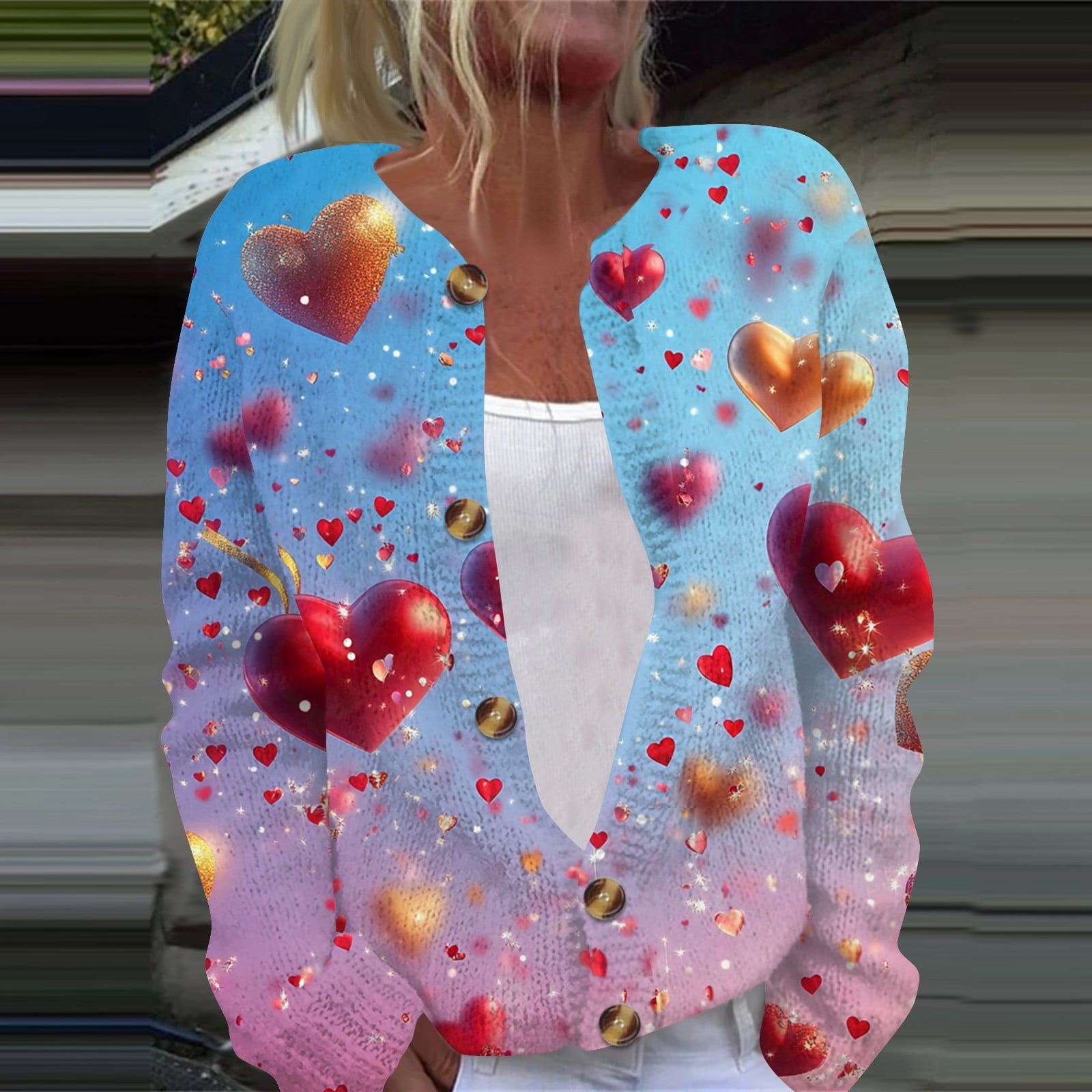 YNGKMEA Watermelon Red Heart Cardigans for Women Oversized Open Front Valentines Day Cardigan ...