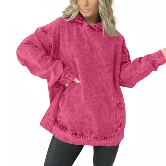 YNGKMEA Women's Casual Pullover Denim Jacket Long Sleeve Vintage Acid ...