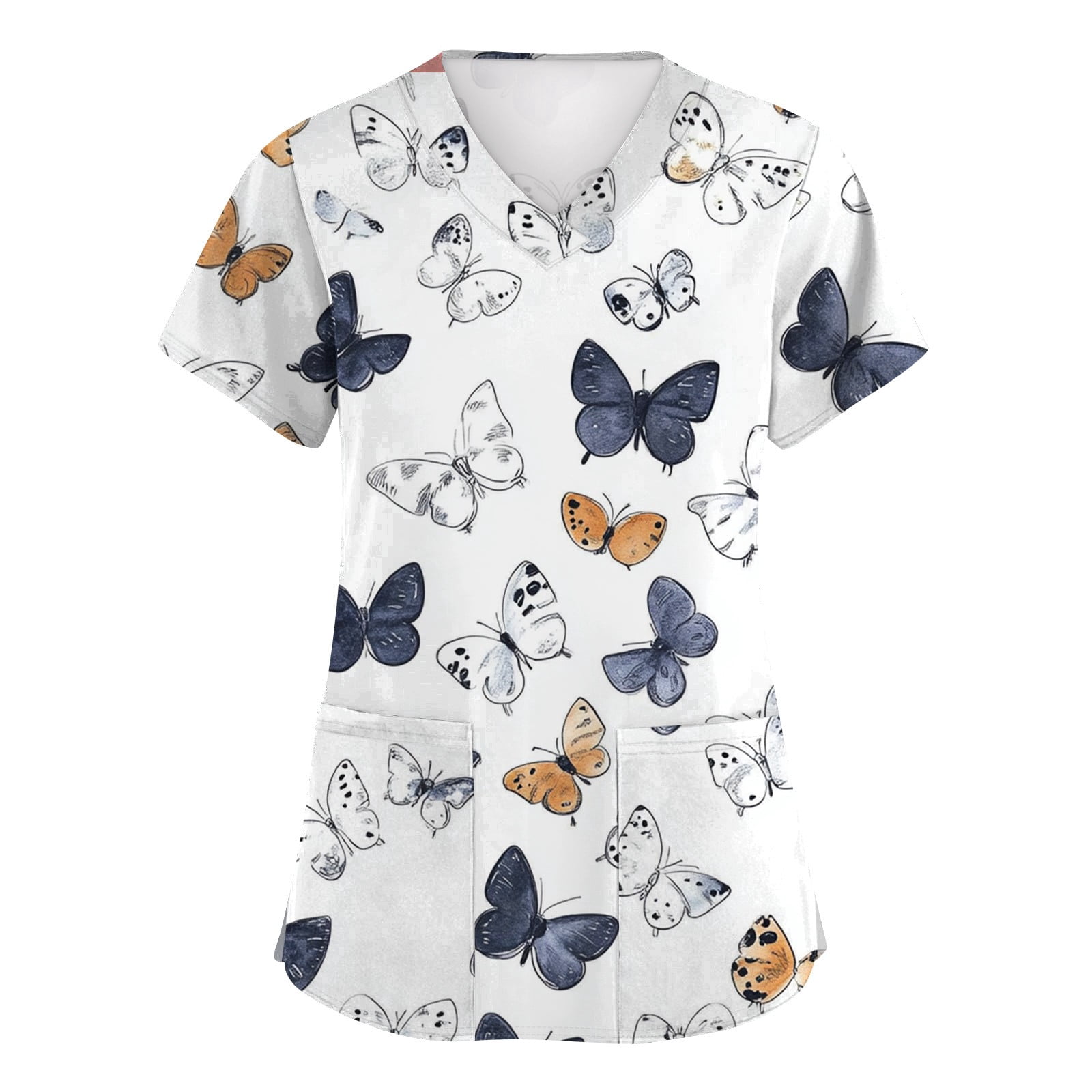 YNGKMEA Womens Scrub Tops Plus Size Cute Cartoon Print Pattern Medical ...