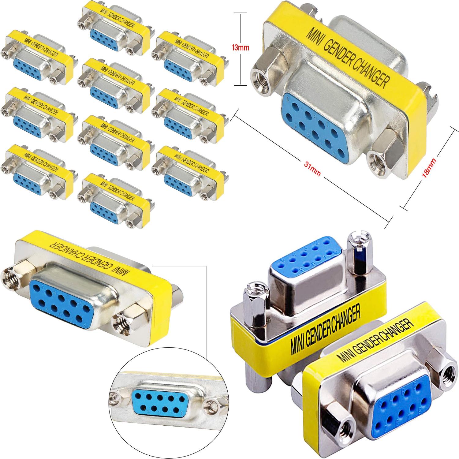 YNGURJA 10 High Quality Female to Female VGA Gender Changers for 9 Pin ...