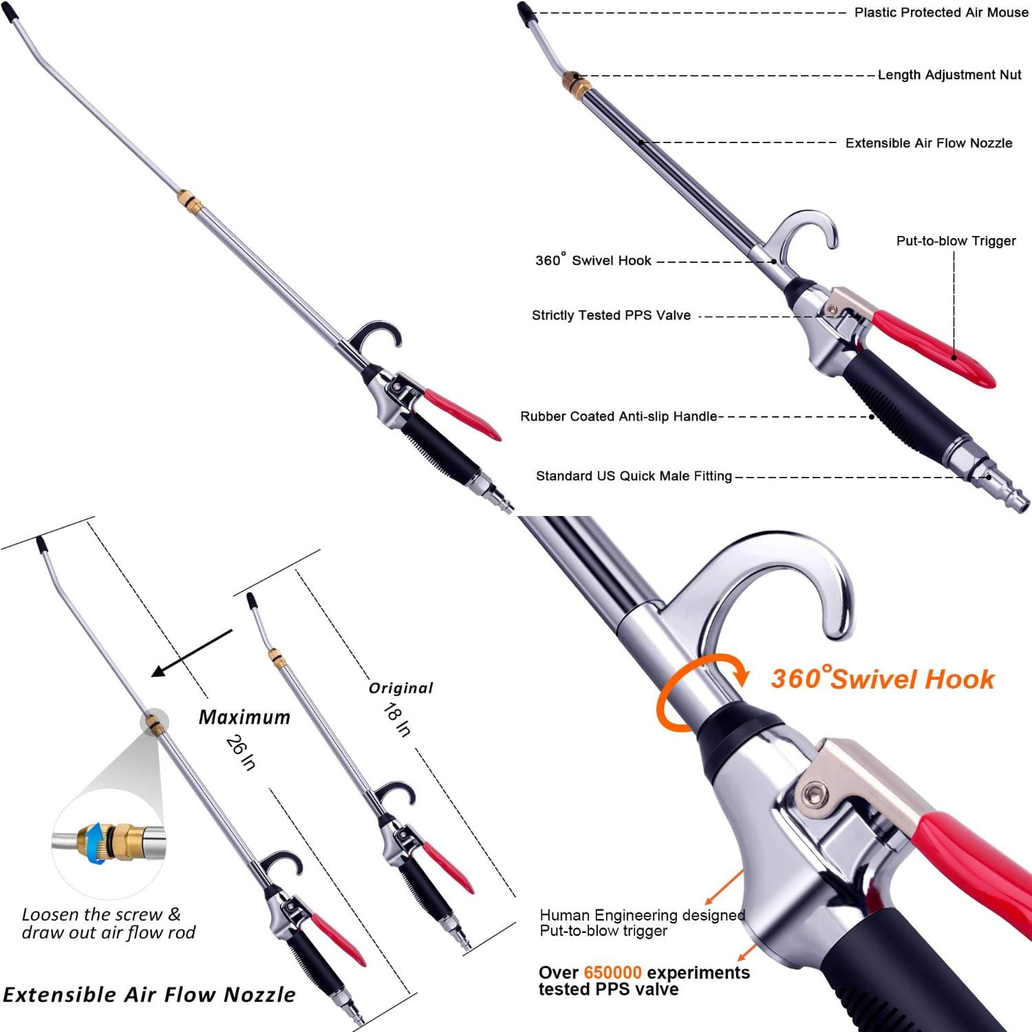 YNGURJA High Volume Powerful Extensible Pneumatic Air Blow Gun for Air ...