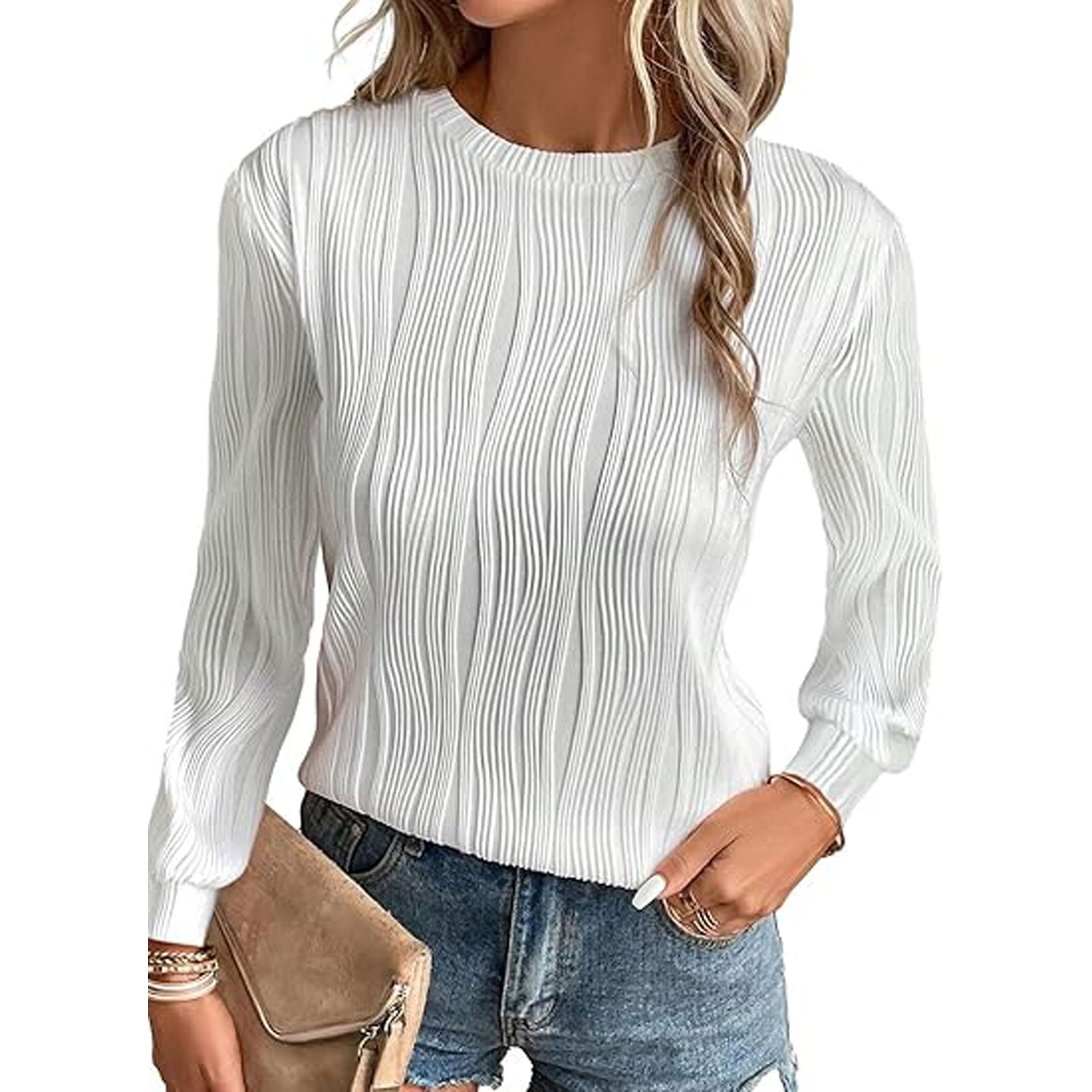 YNIQUE Womens Tops Trendy Slim Casual Long Sleeve Crewneck T Shirts ...