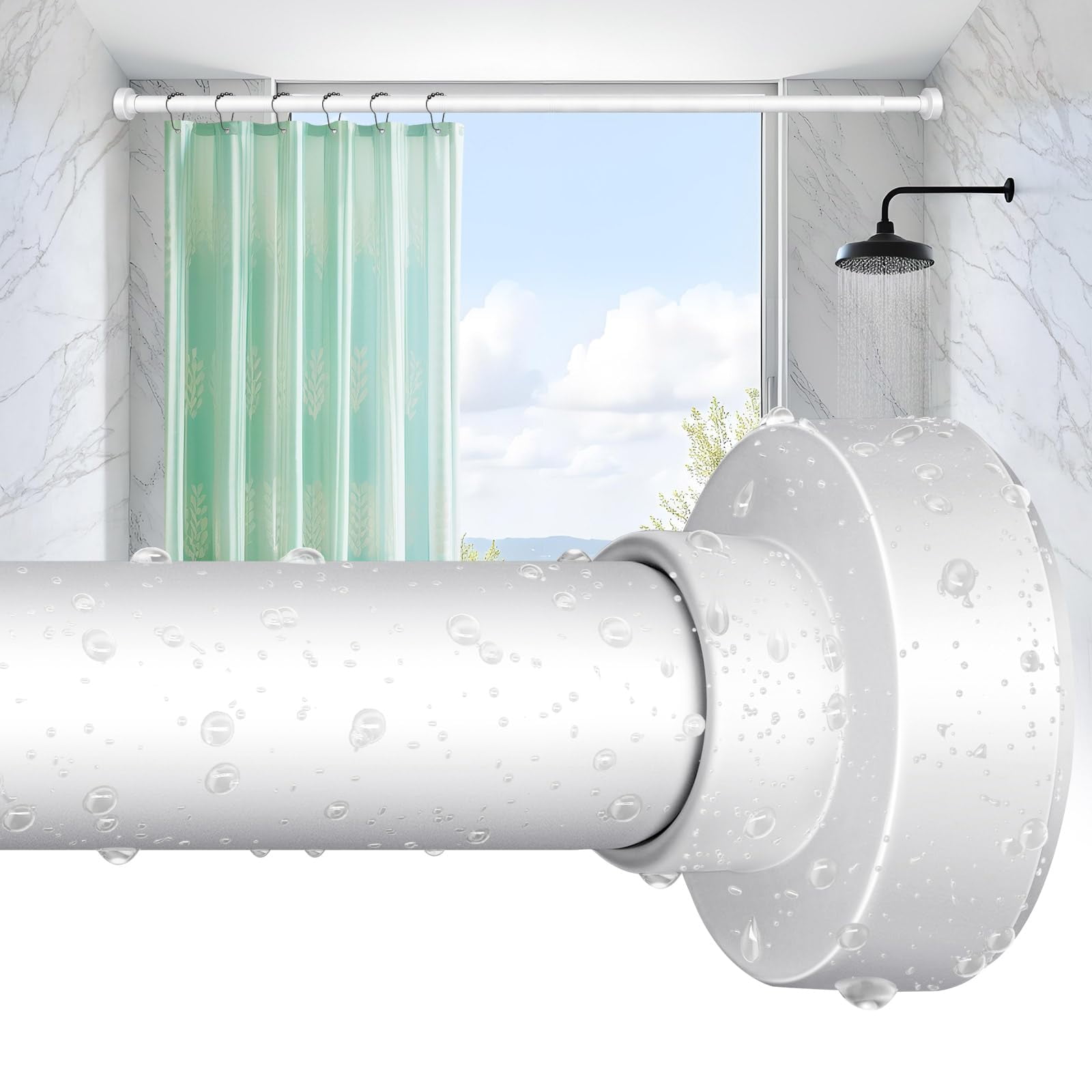 YNL Shower Curtain Rod 34-82 Inches (2.8-6.8ft) Adjustable Spring ...