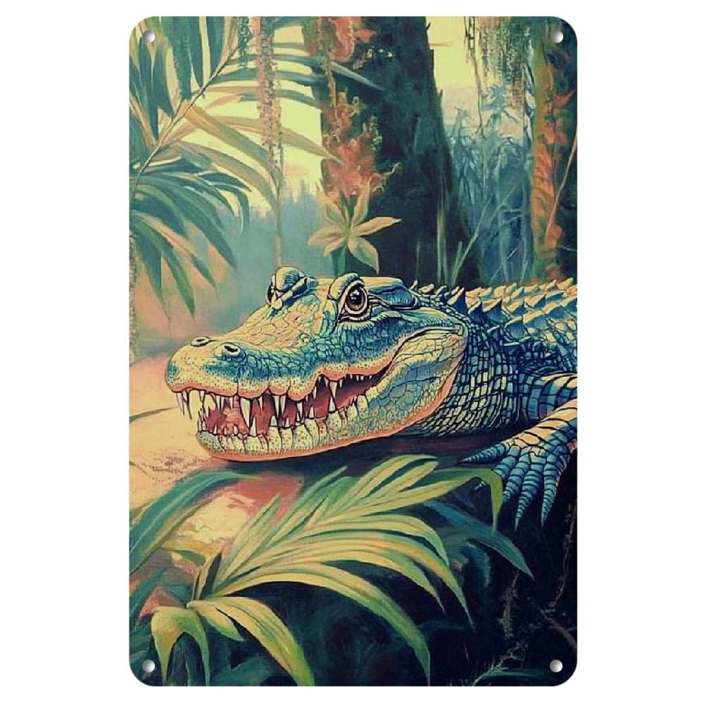 YNLLOOFC Metal Tin Sign Alligator Napping Wall Art Animal Home Decor ...