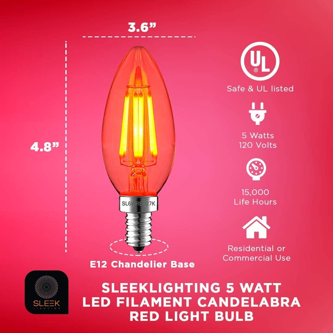 YNTVV-5 Watt E12 LED Filament Candelabra Red Light Bulb, (60W ...