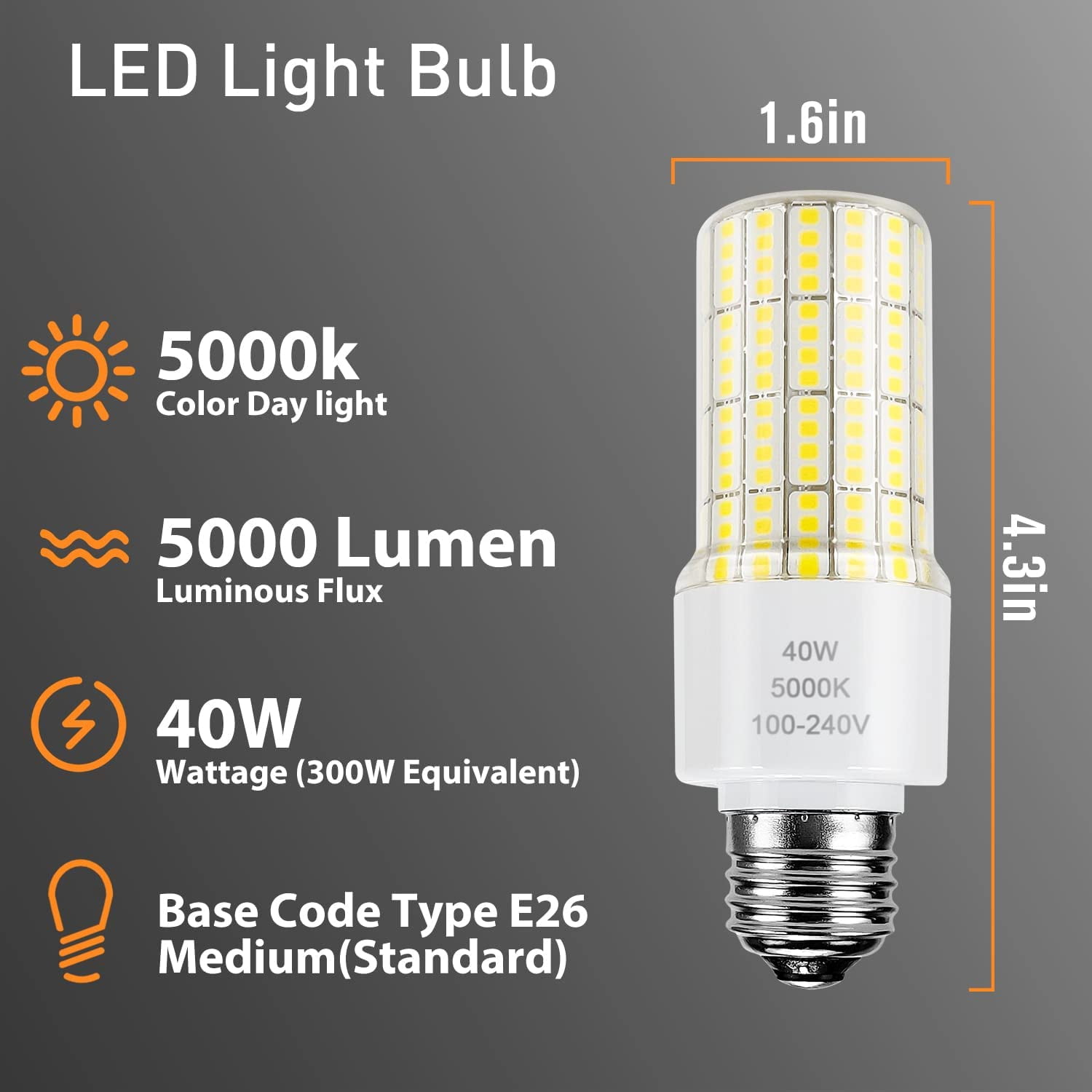 YNTVV-A19 Led Light Bulb 300W Equivalent 40W Bulbs 5000 Lumen 5000K ...