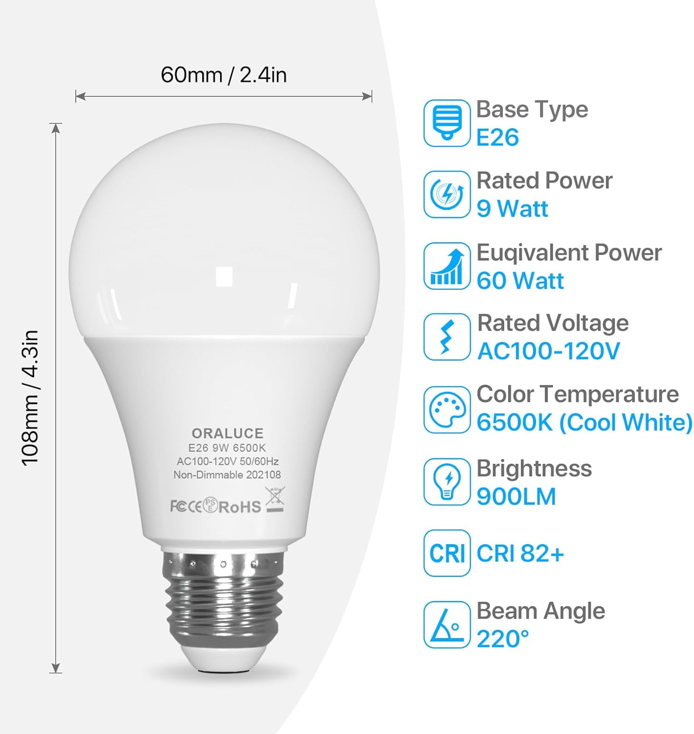 YNTVV-LED Light Bulb, A19 9W Lightbulbs, 60 Watt Equivalent, 120V 900LM ...