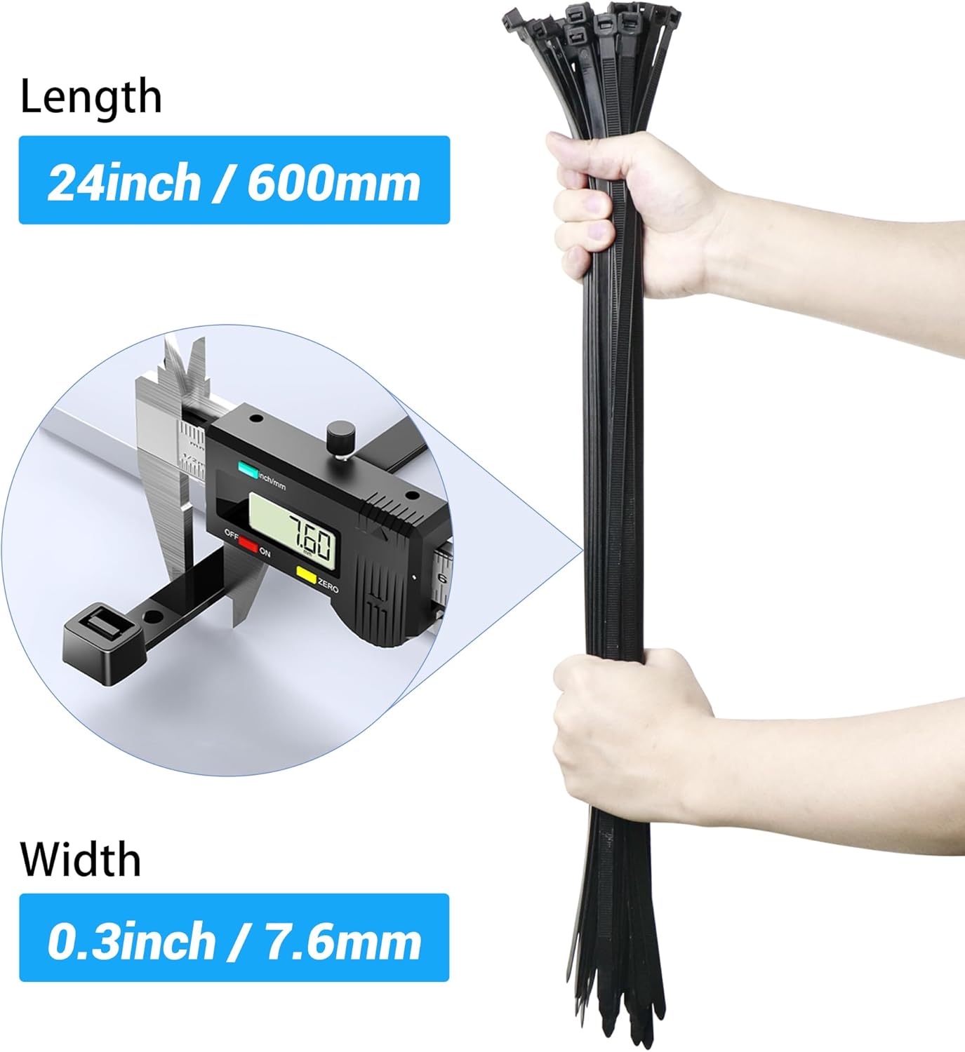 YNTVV-Large Zip Ties Heavy Duty Outdoor 24 inch 100 Pack, Black Long ...