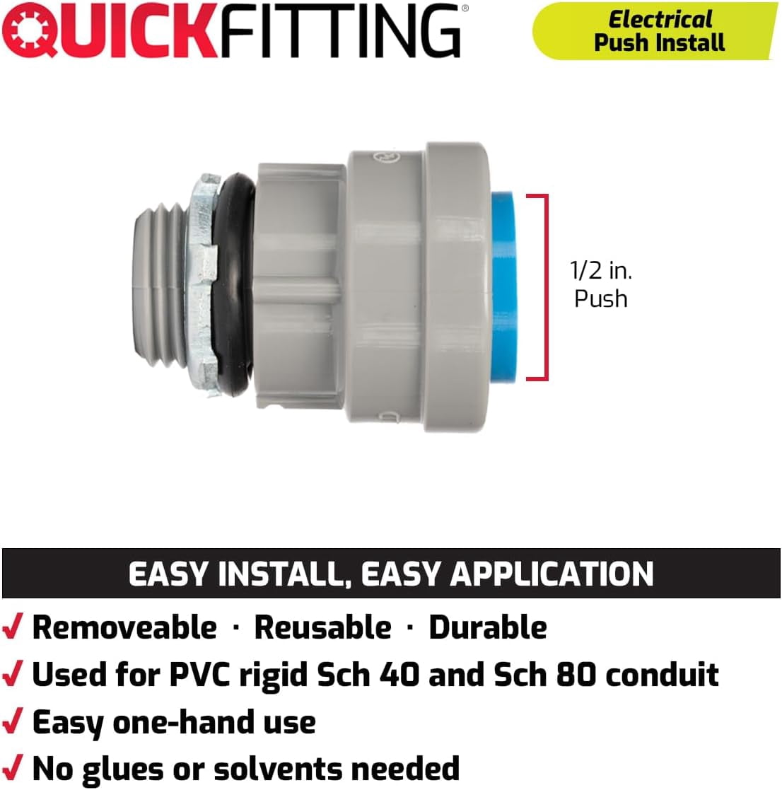 YNTVV-QuickFitting 1/2 Inch PVC Conduit Junction Box Connector, Push to ...