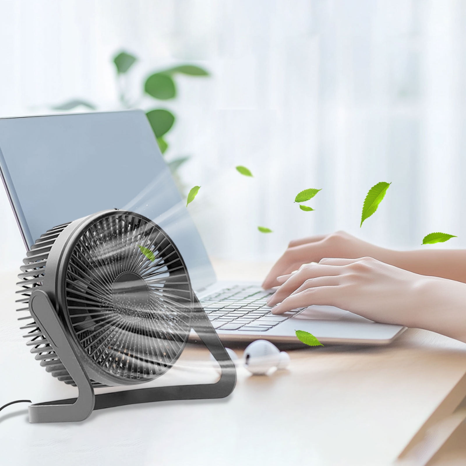 YOBOLK Fan Mini Desktop Plug in Sound Light Desktop Office Fan Usb ...