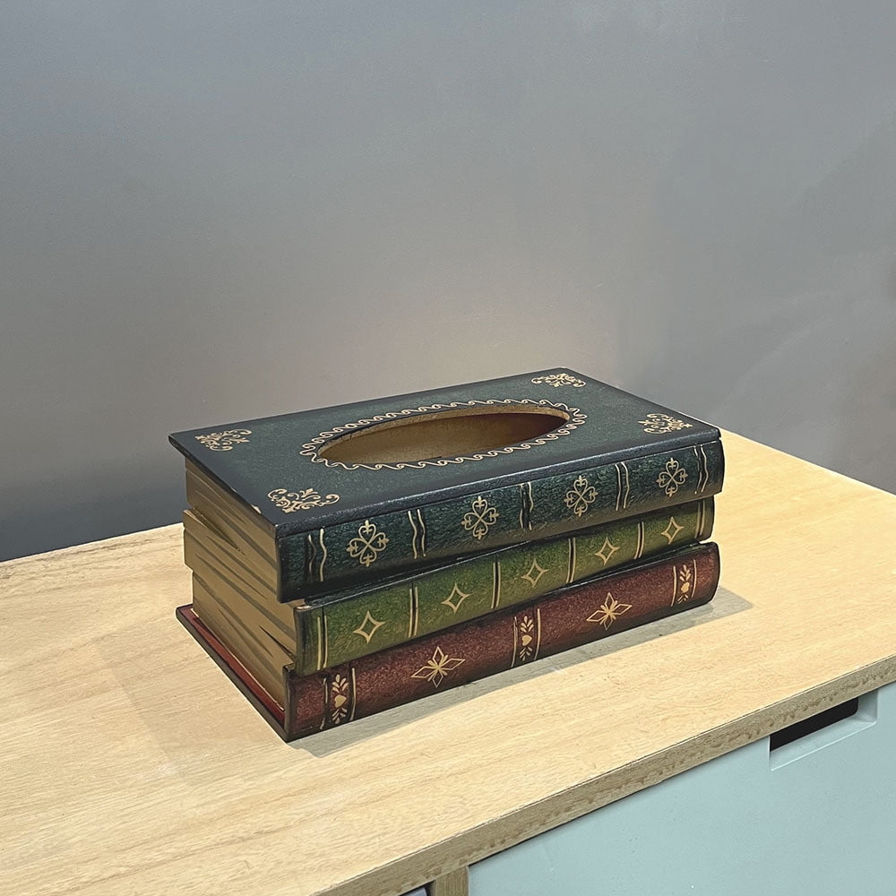YOBOLK Tissue Box Cover Vintage-Style Stack Of Books Tissue Box Tissue ...