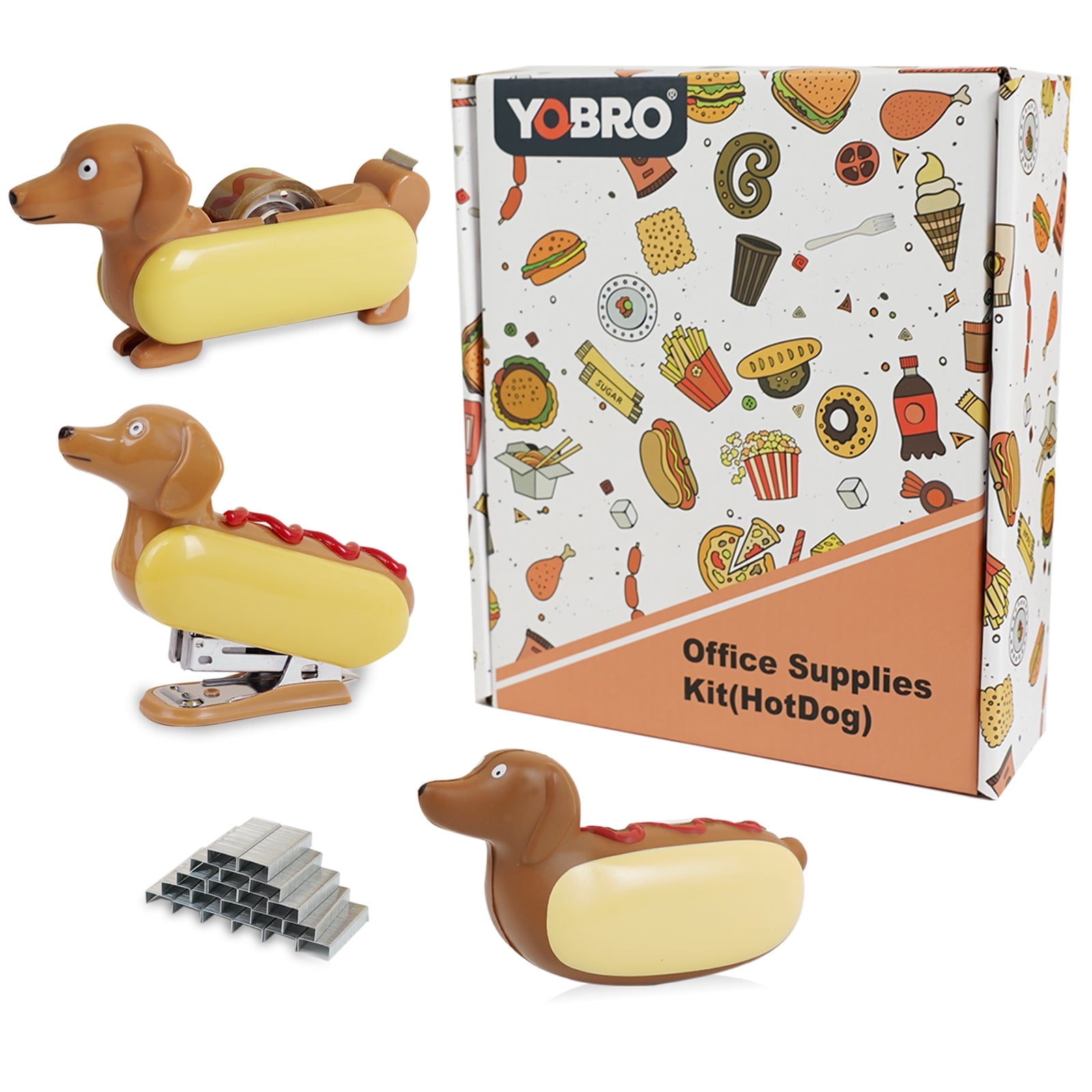 YOBRO Desk Stapler Set,Office Supply Kit Includes Tape Dispenser & Mini ...