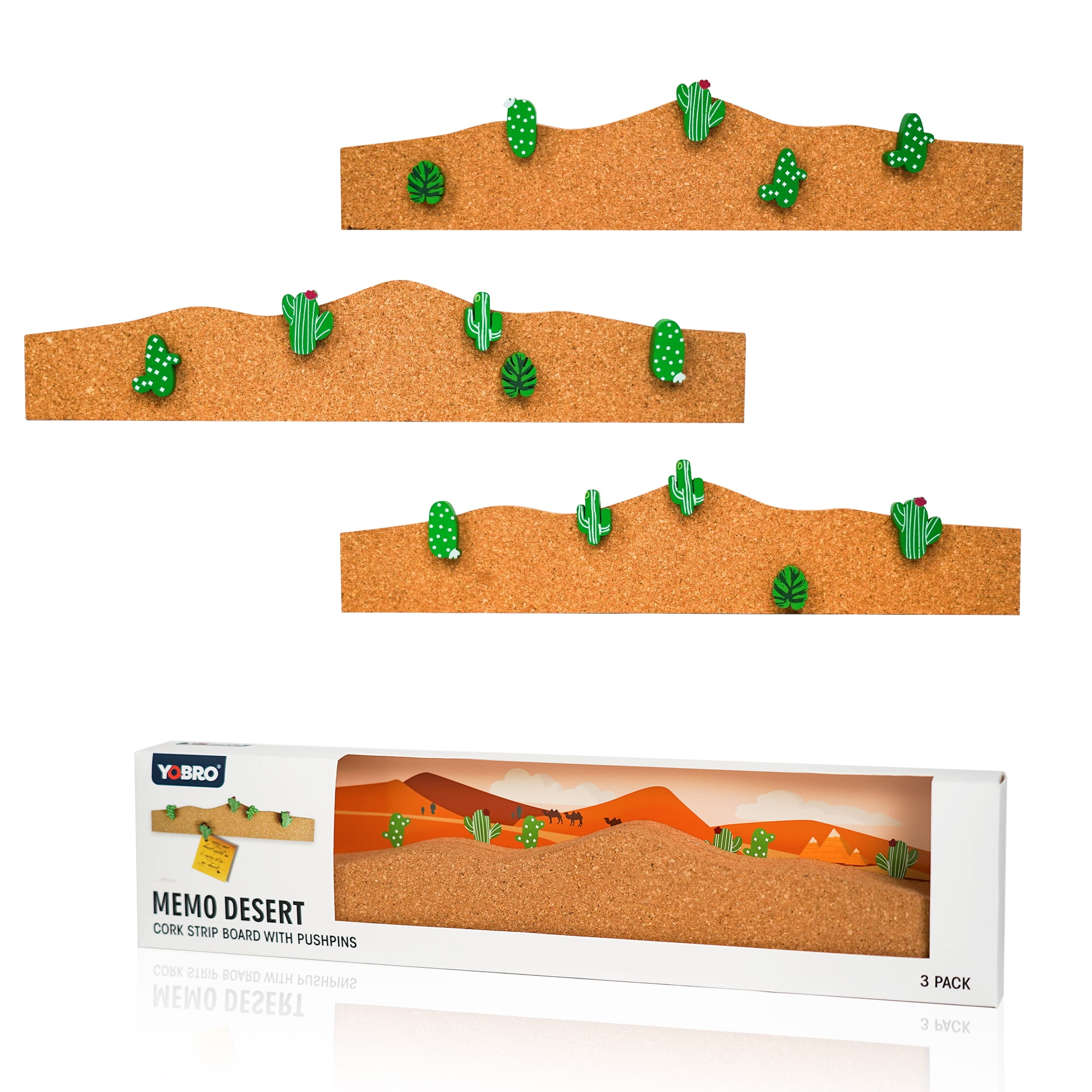 YOBRO Memo Desert Cork Slats Set - Pin Board with Cactus Shape Push ...