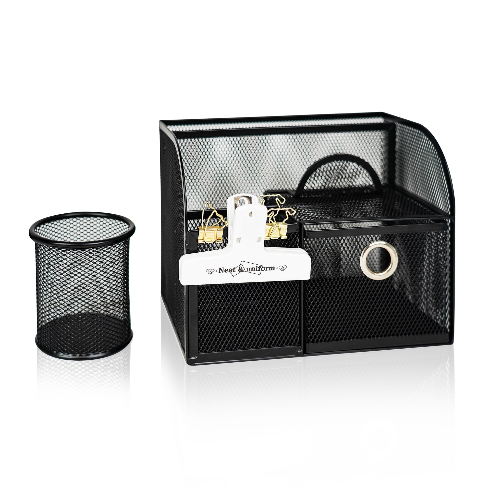 YOBRO Mesh Desk Organizers with Large Drawer, 5 Compartments and 1 Pen ...