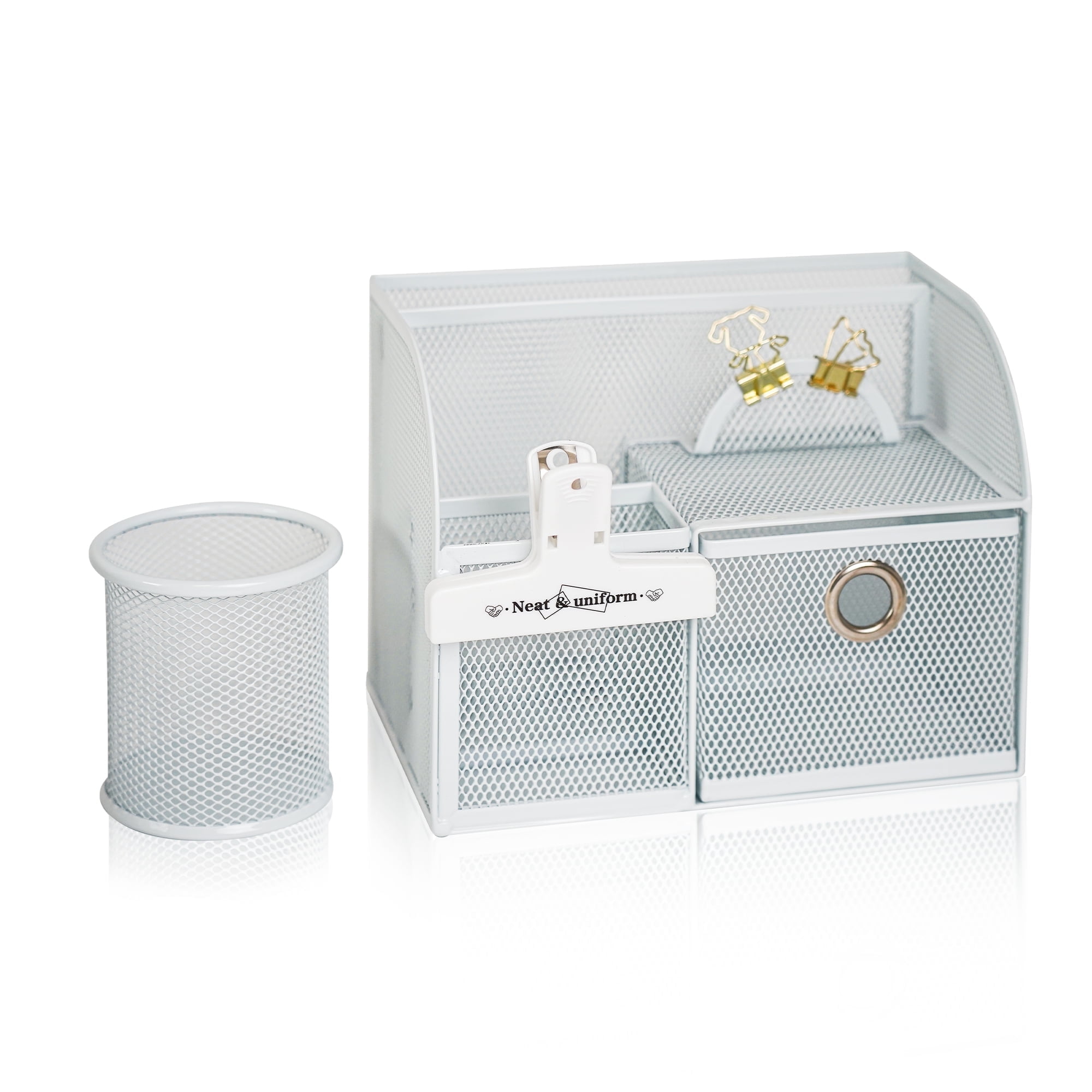 YOBRO Mesh Desk Organizers with Large Drawer, 5 Compartments and 1 Pen ...