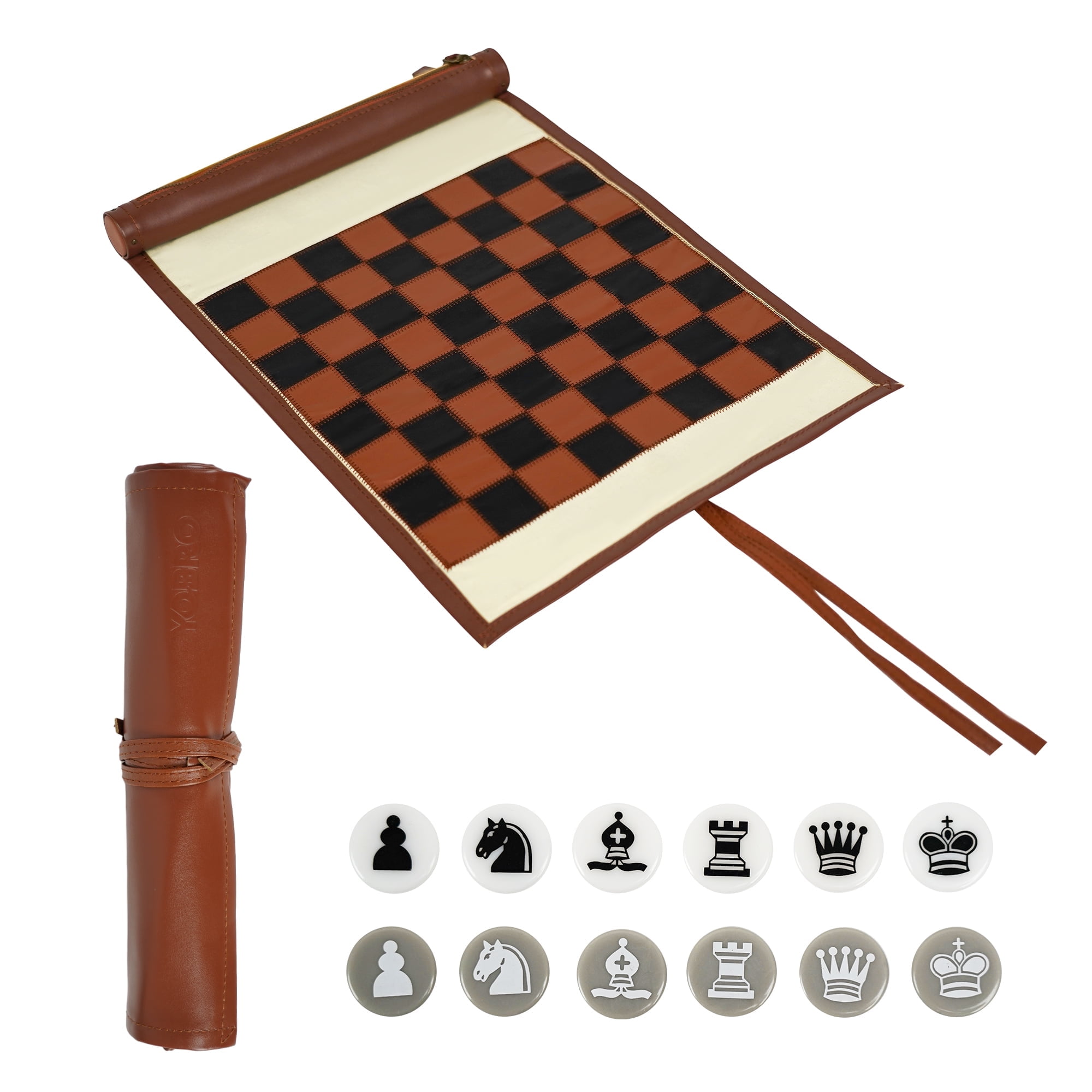 YOBRO Travel Chess Set & Checkers for Adults,2 in 1 Roll-Up Checkers ...