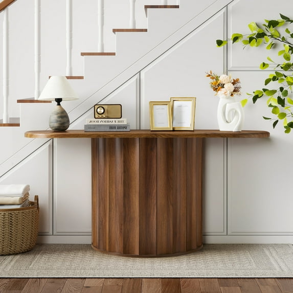 YOCWO 59" Long Walnut Console Table with Semicircular Table Leg, Big ...
