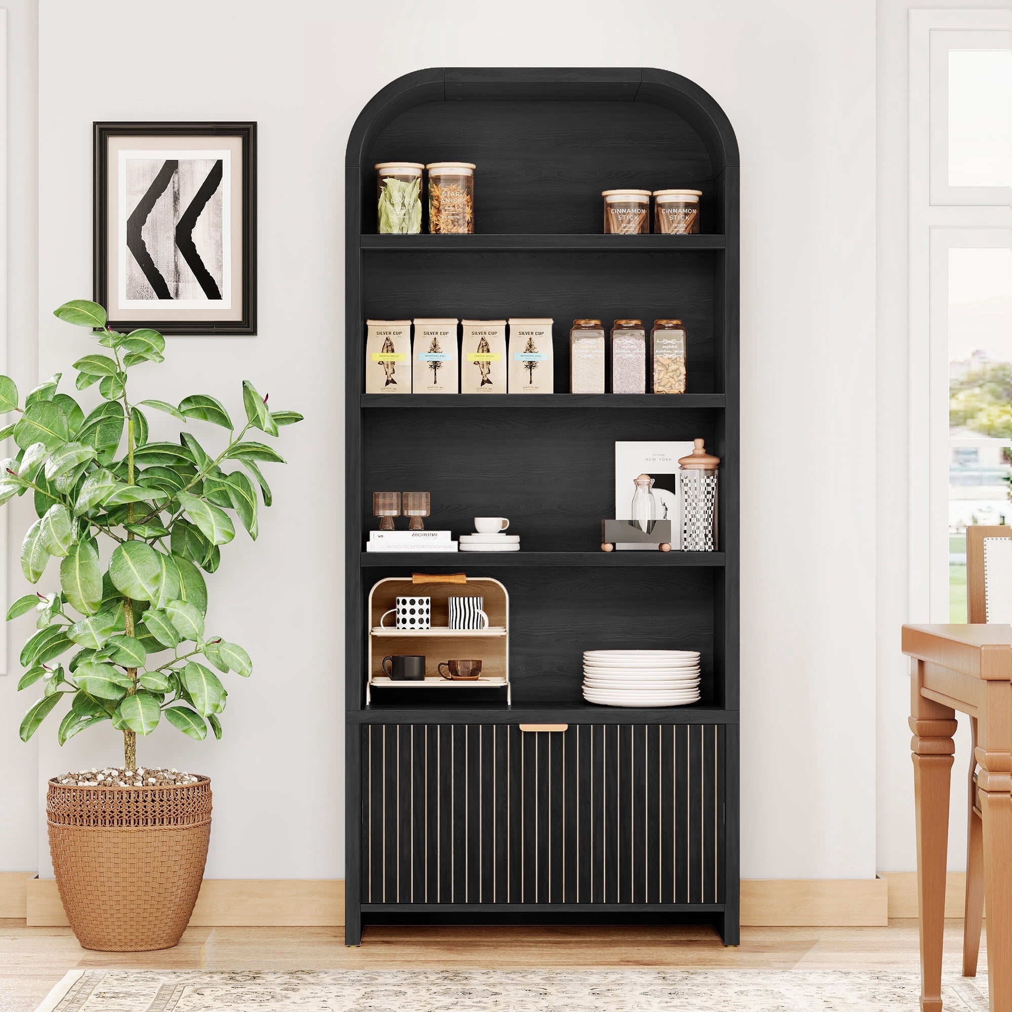YOCWO 70" Tall Arched Bookcases with 1 Large Drawers & 4 Shelves ...