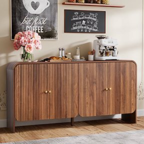 PHOYAL Black Sideboard and Buffets, Fluted Buffet Cabinet with 2 Arch ...