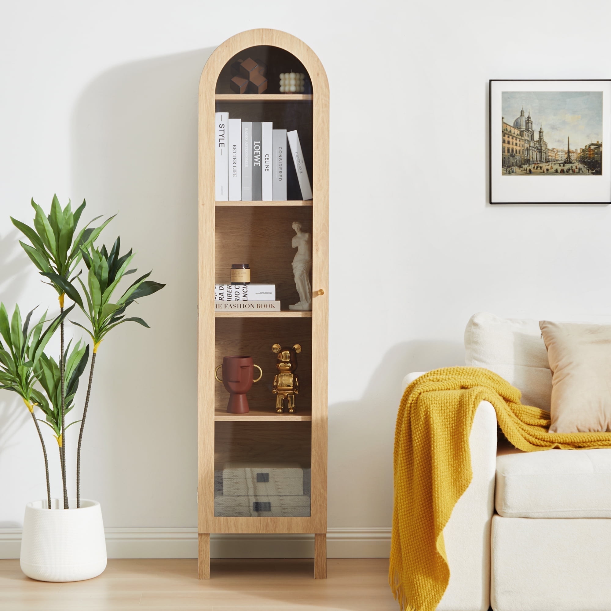 YOCWO Narrow Arched Bookcases with 5 Adjustable Shelves, Wooden ...