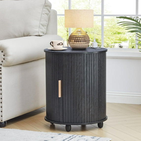 YOCWO Round End Table with Charging Station, Vertical Strip Side Tables ...