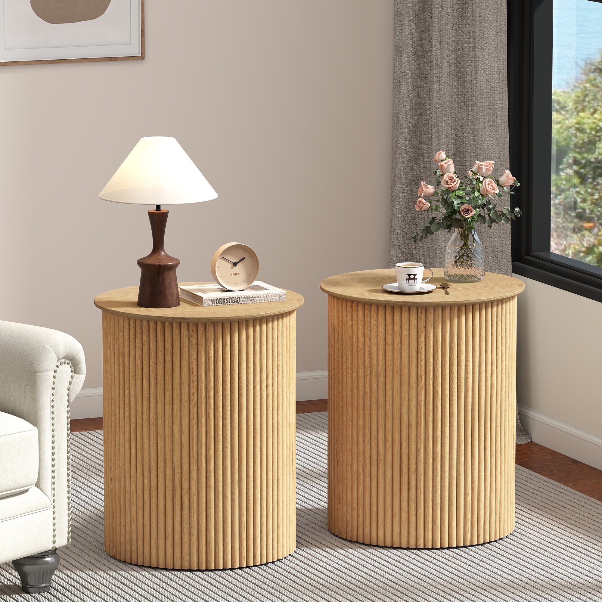 YOCWO Small Round End tables Set of 2 for Living Room with fluted ...
