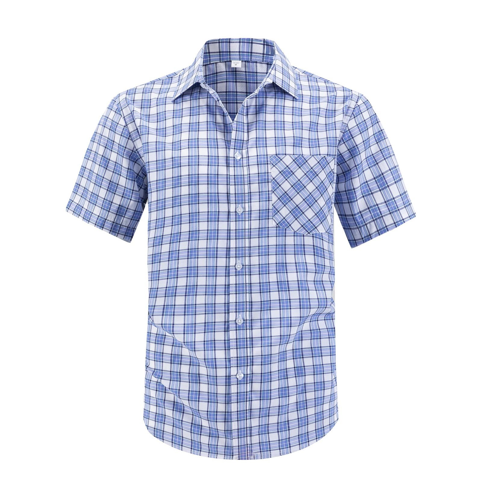 YODETEY George Plaid Button Down Shirts with Shorts Sleeve, Mens Fit ...
