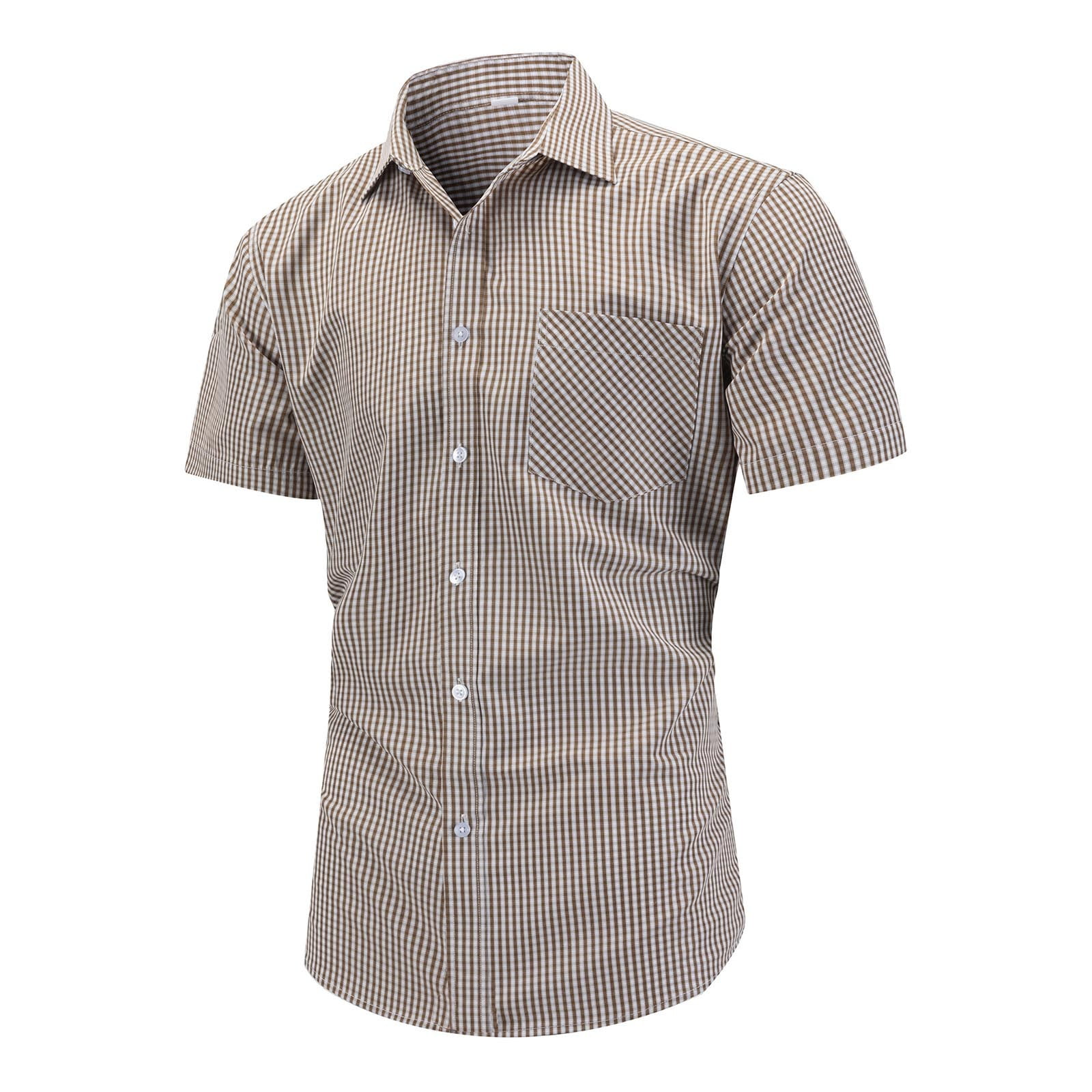 YODETEY George Plaid Button Down Shirts with Shorts Sleeve, Mens Fit ...