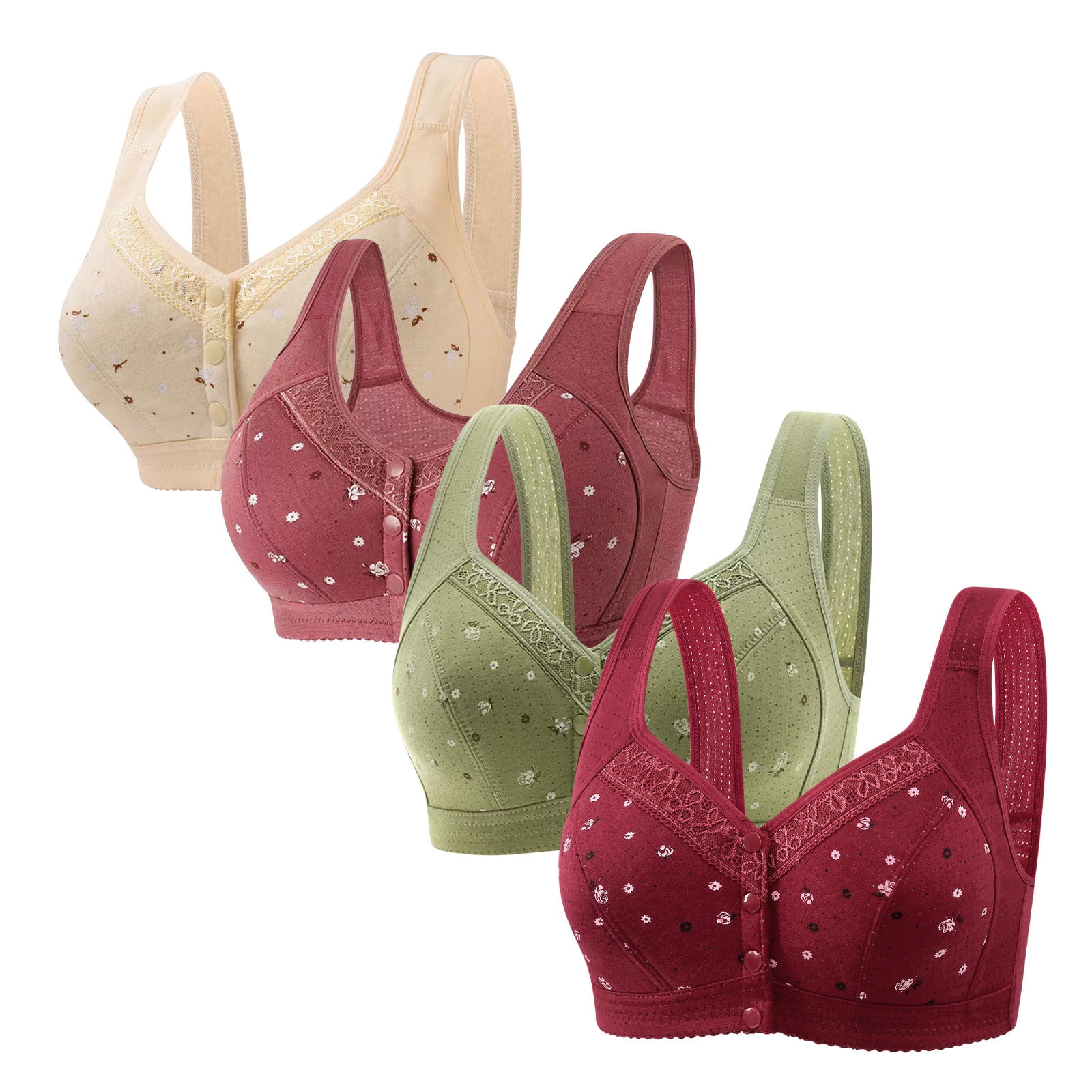 YODETEY Hanes 4 Pack No Underwire Lace Bras for Women Sponge Cup Front ...