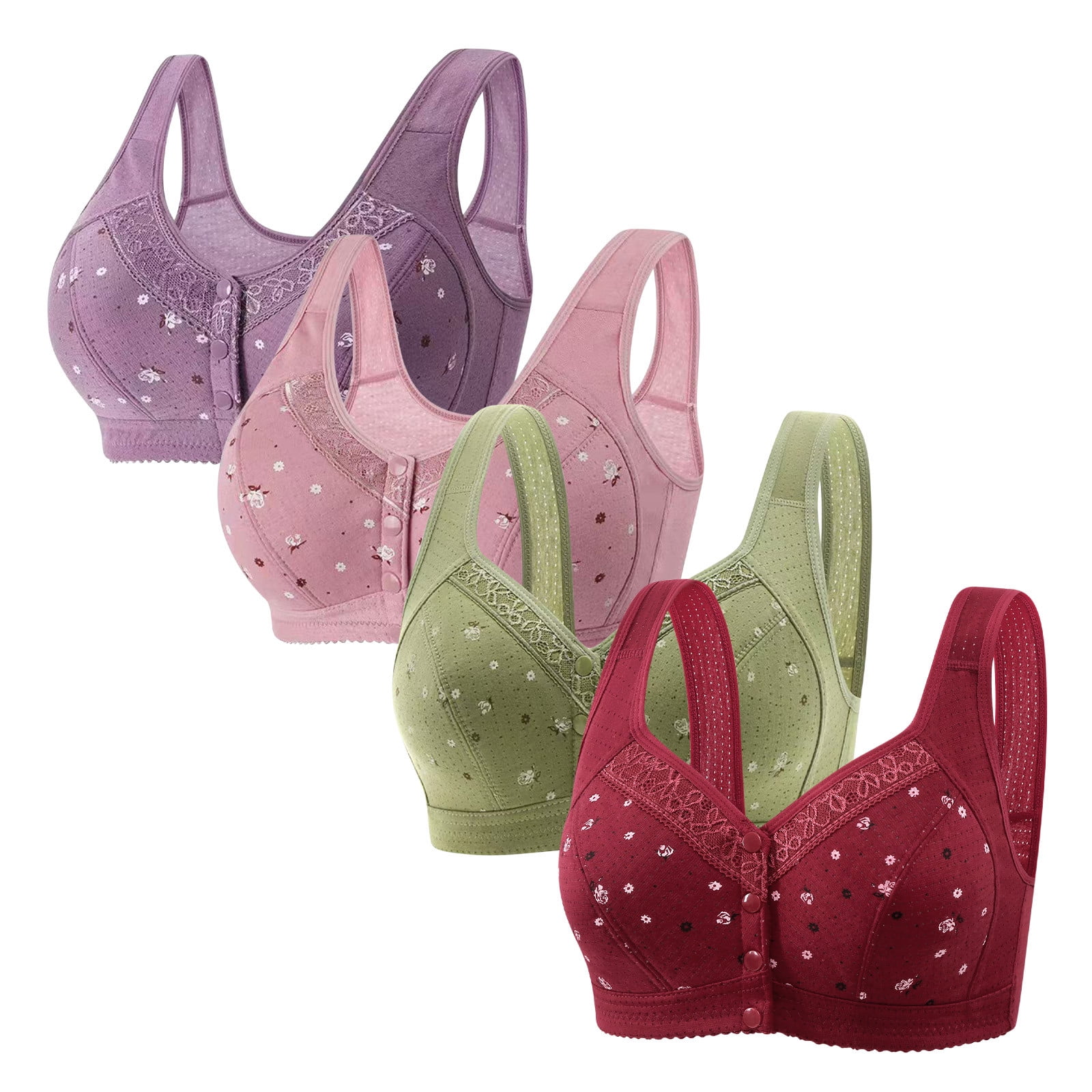 YODETEY Hanes 4 Pack No Underwire Lace Bras for Women Sponge Cup Front ...