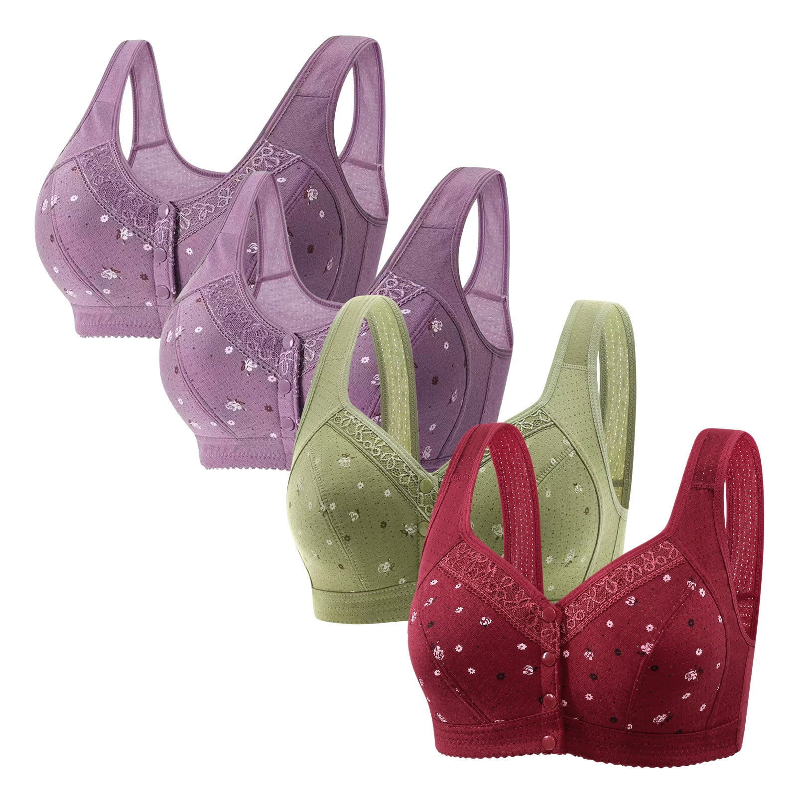 YODETEY Hanes 4 Pack No Underwire Lace Bras for Women Sponge Cup Front ...