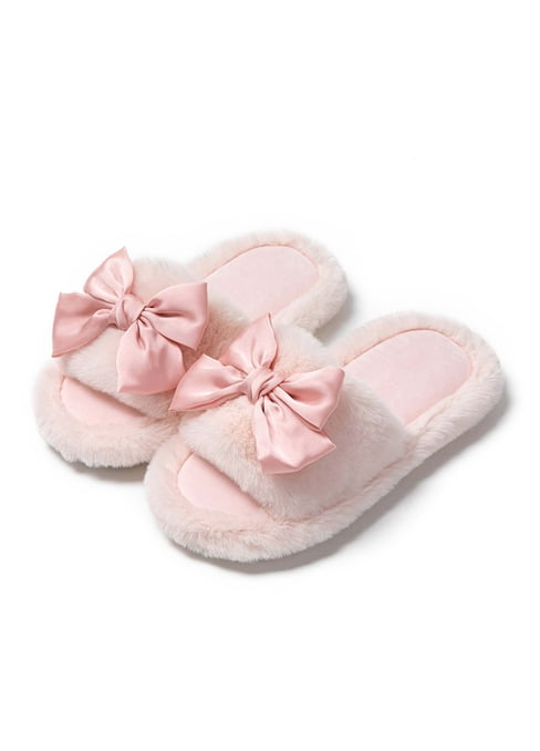 Aerusi Women's Plush Ribbon Bow Slippers, Closed Toe Black, 8 - Walmart.com