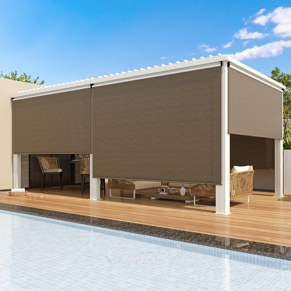 YODOLLA 10'(W) x 10'(H) Outdoor Roller Shade, 220GSM HDPE Cordless Roll ...